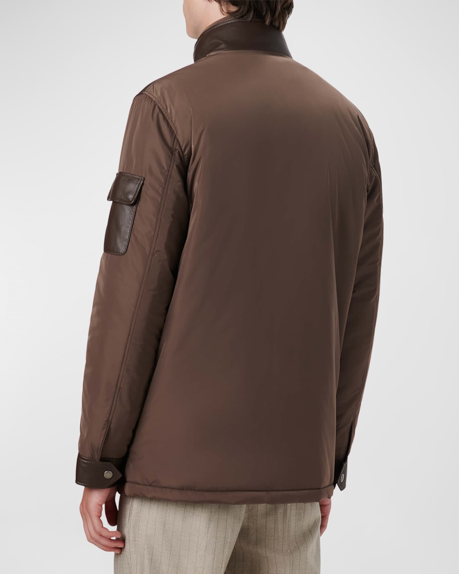 Bugatchi Men's Leather Bomber Jacket w/ Removable Bib | Neiman Marcus