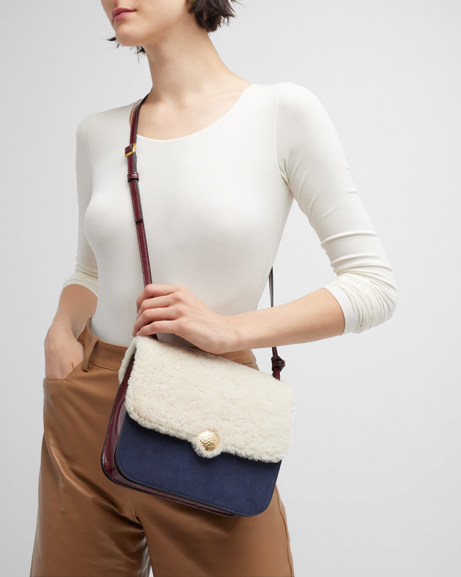 Staud Tess Lamb Shearling Crossbody Bag | Neiman Marcus