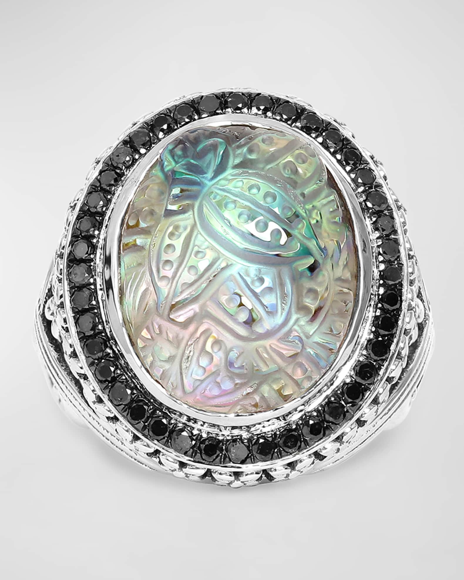Stephen Dweck Quartz, Abalone and Black Diamond Ring in Sterling Silver ...