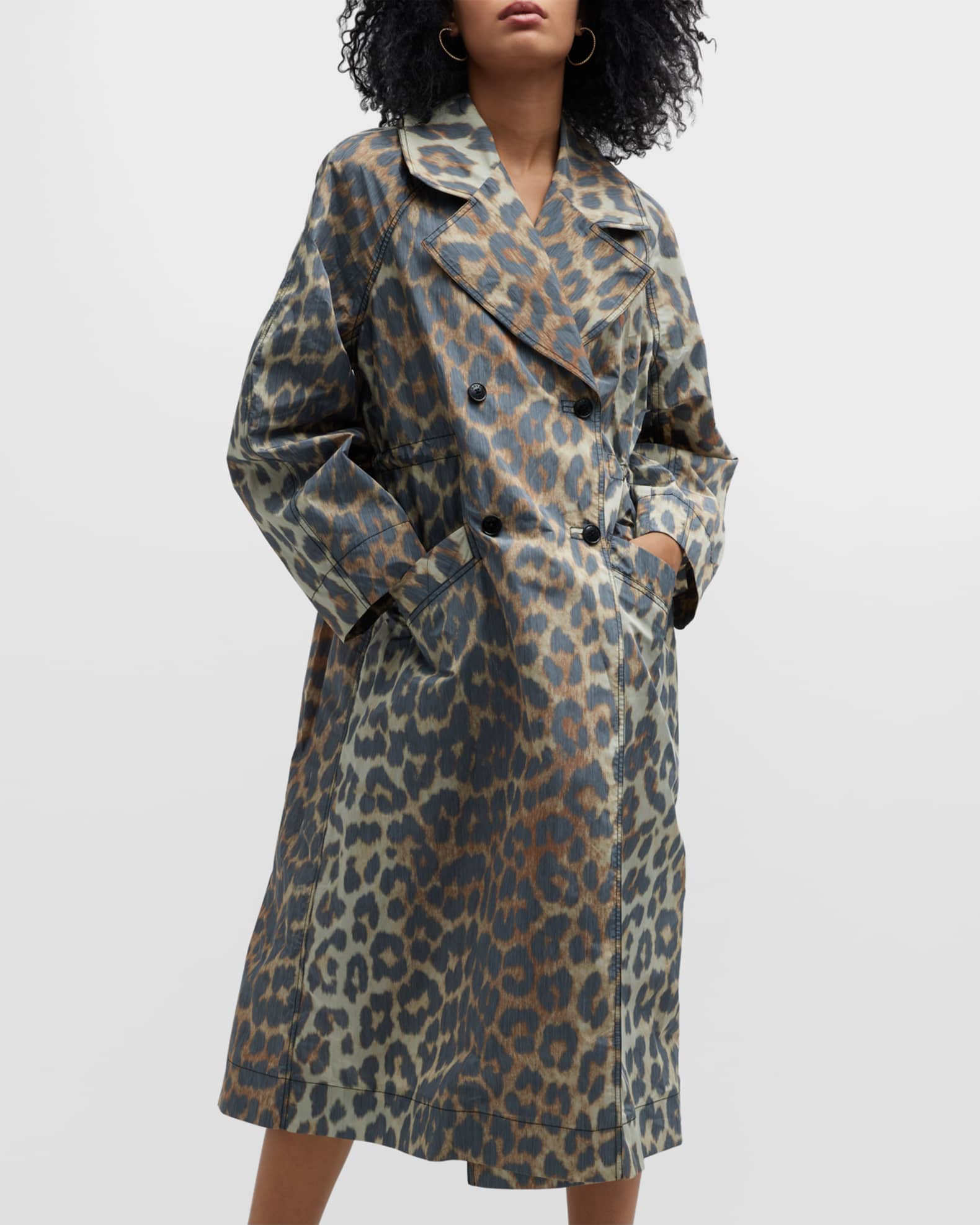 Ganni Leopard Trench Coat | Neiman Marcus