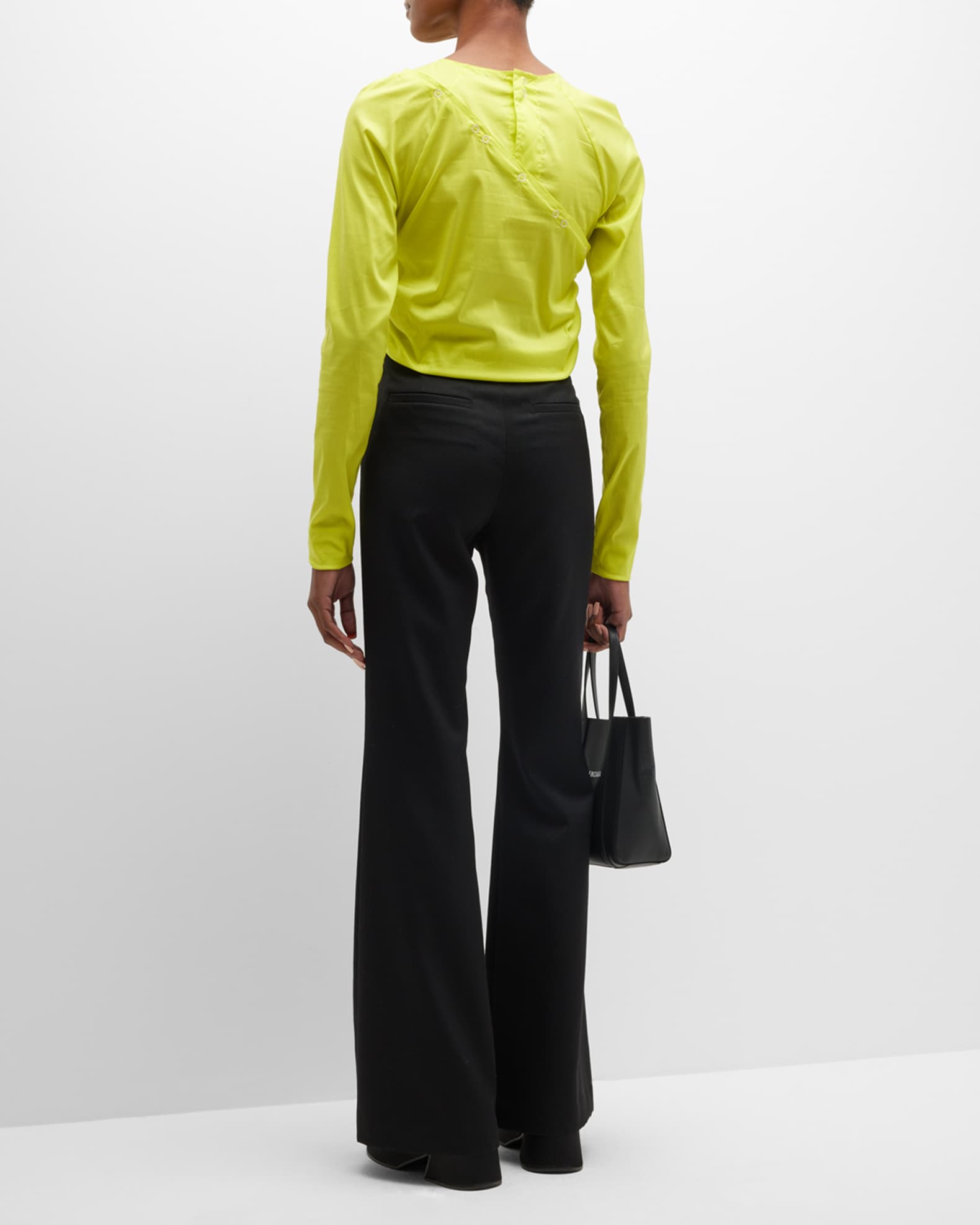 Ganni Ruched Asymmetric Snap-Front Blouse | Neiman Marcus