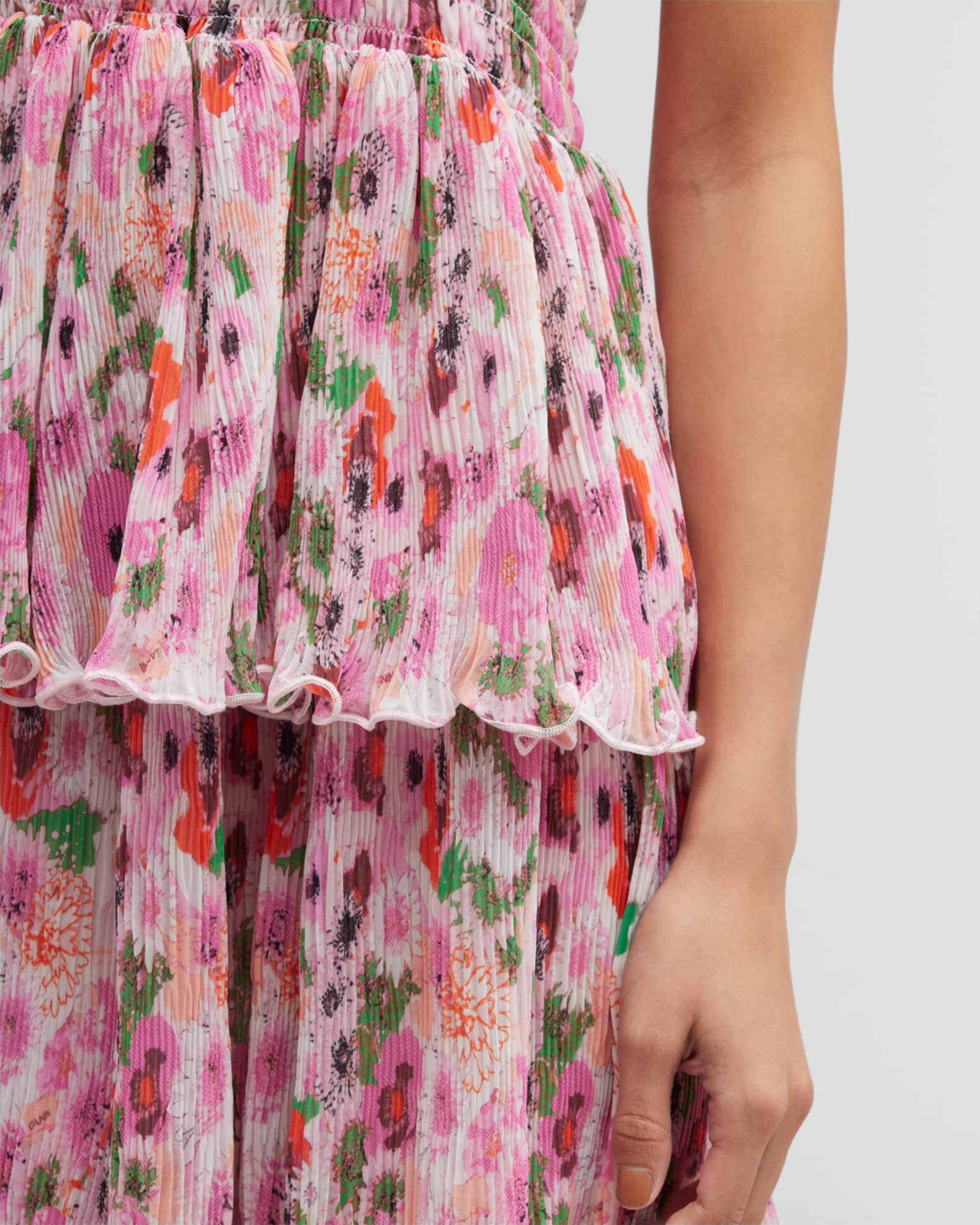 Ganni Floral Smocked Tiered Midi Dress | Neiman Marcus