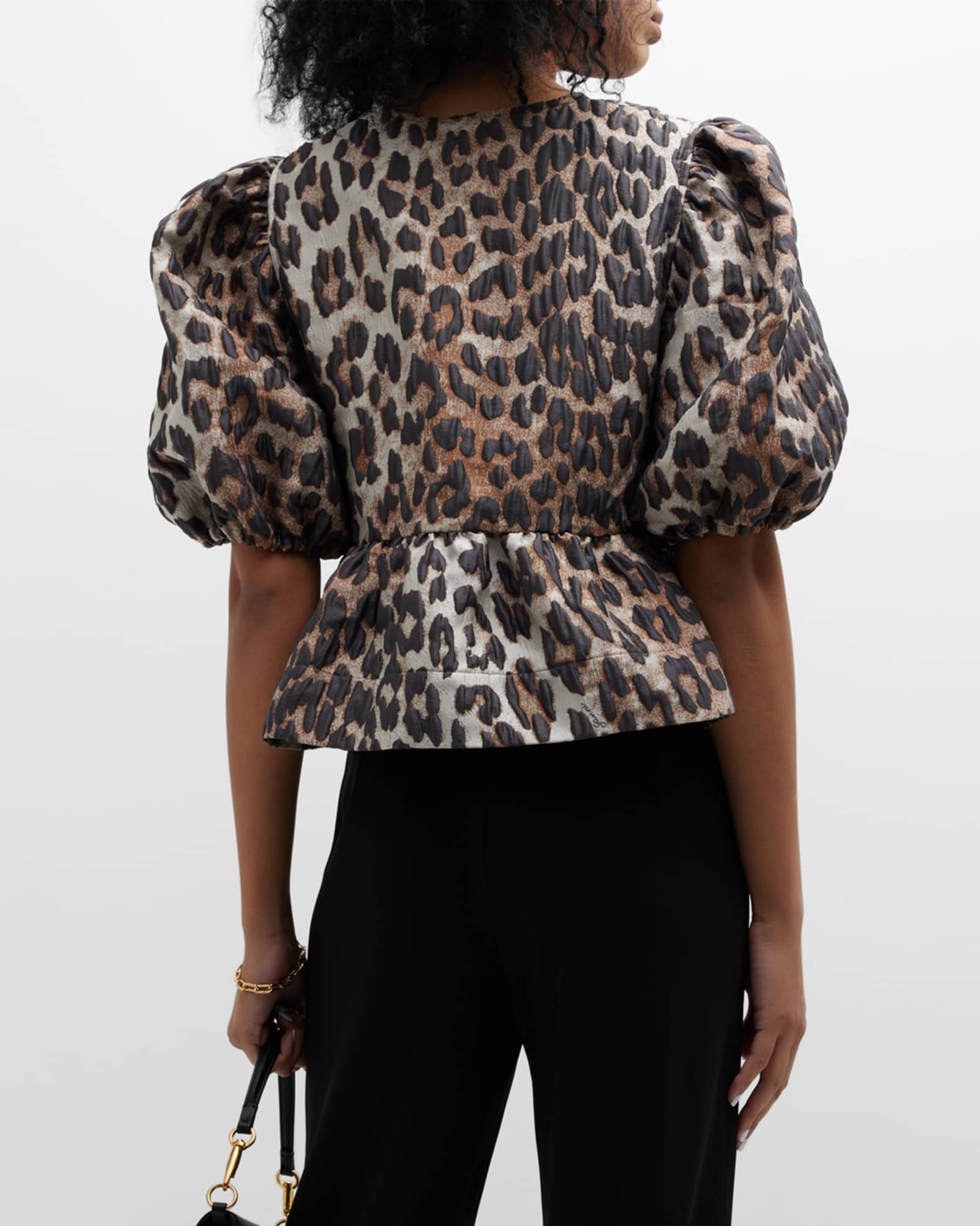 Ganni 3D Leopard Peplum Blouse | Neiman Marcus