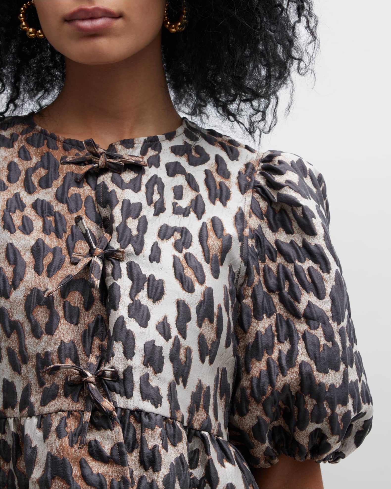 Ganni 3D Leopard Peplum Blouse | Neiman Marcus