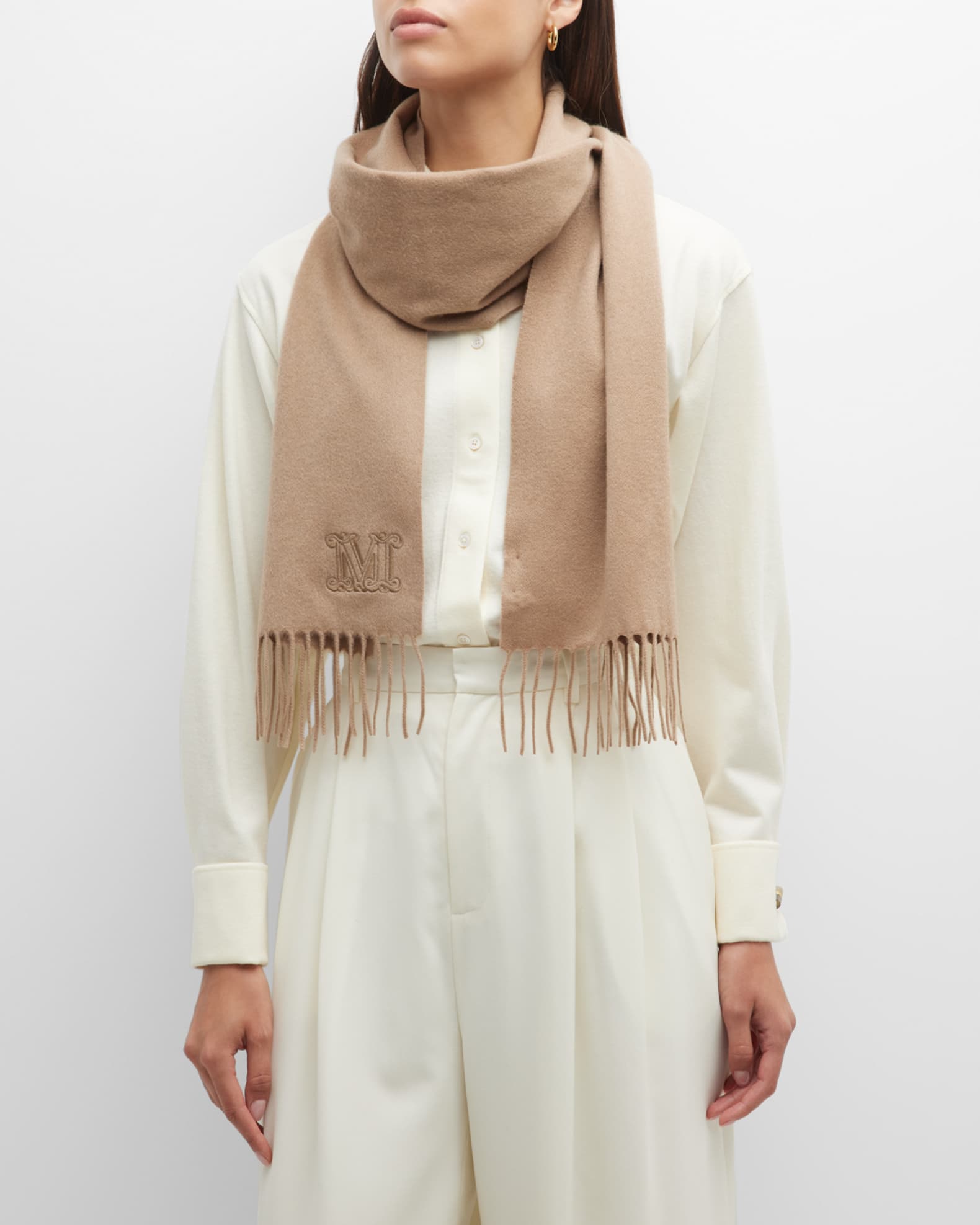 Max Mara Monogram Cashmere-Wool Scarf | Neiman Marcus