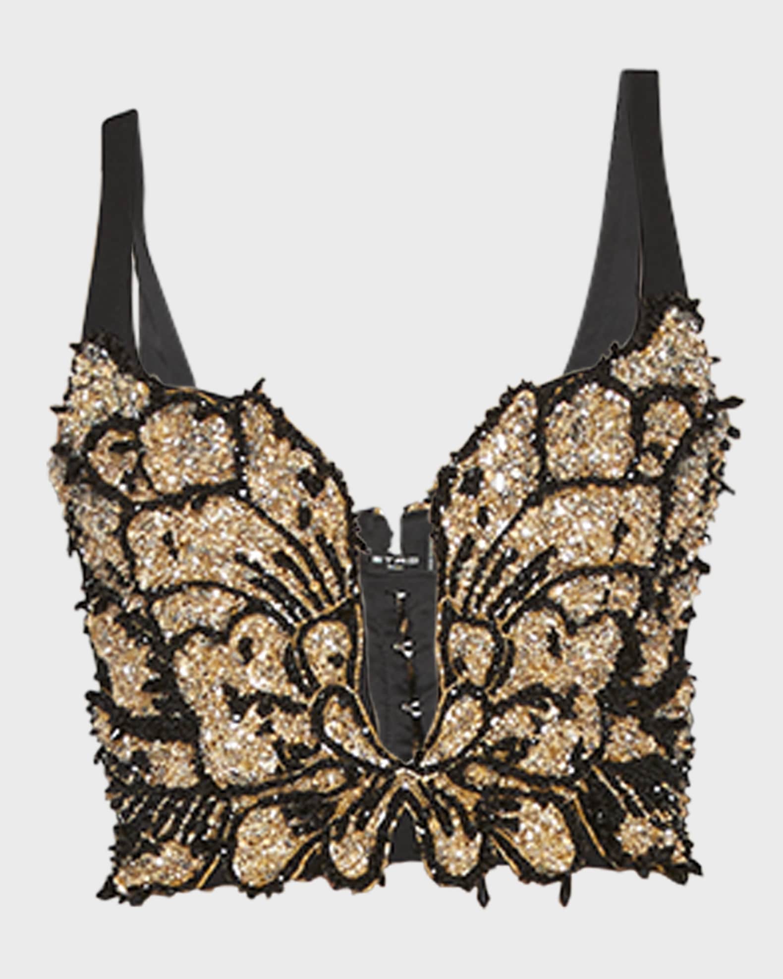 Etro Crystal Butterfly Crop Plunging Bodice | Neiman Marcus