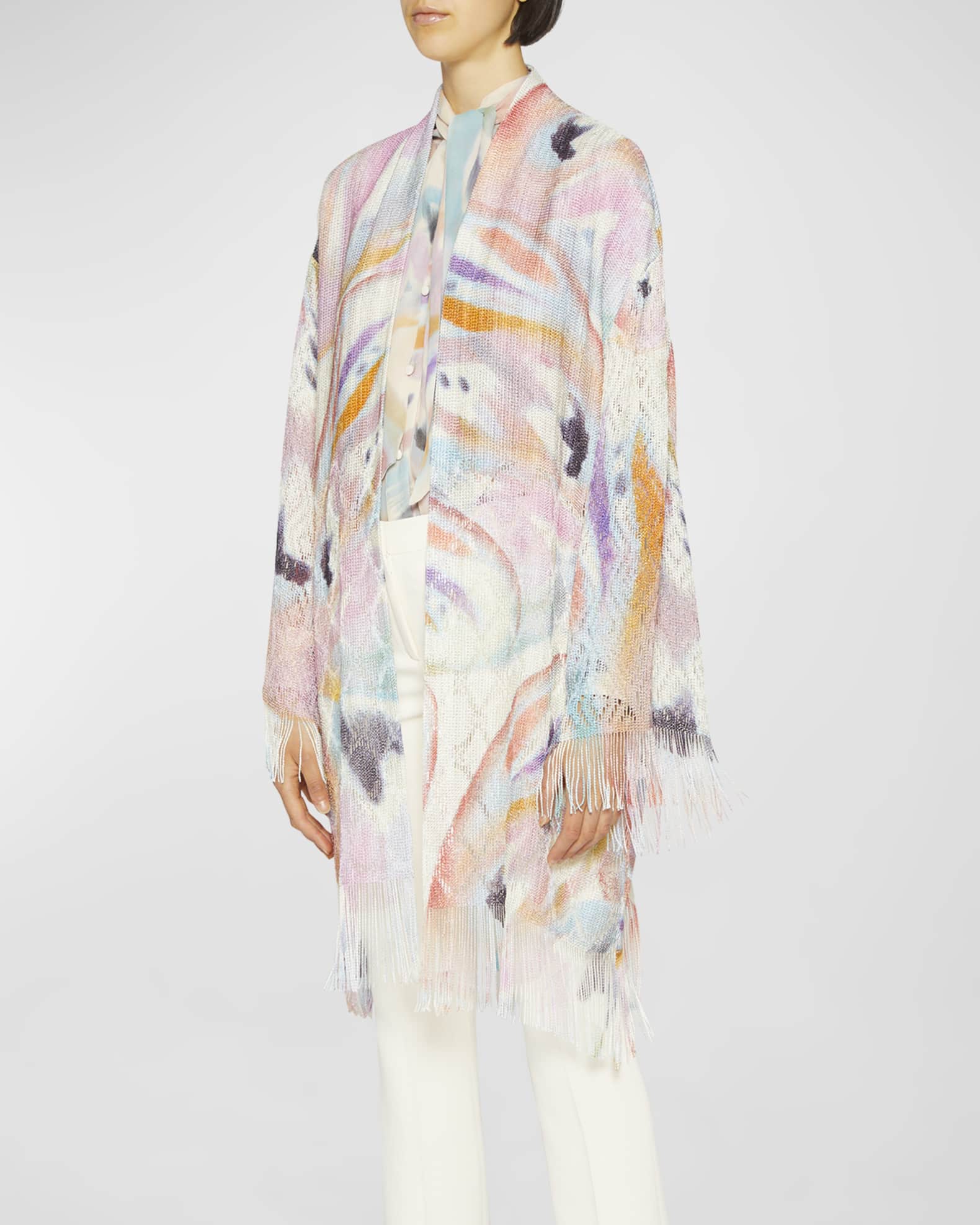 Etro Butterfly Wings-Print Fringe Crochet Cardigan | Neiman Marcus