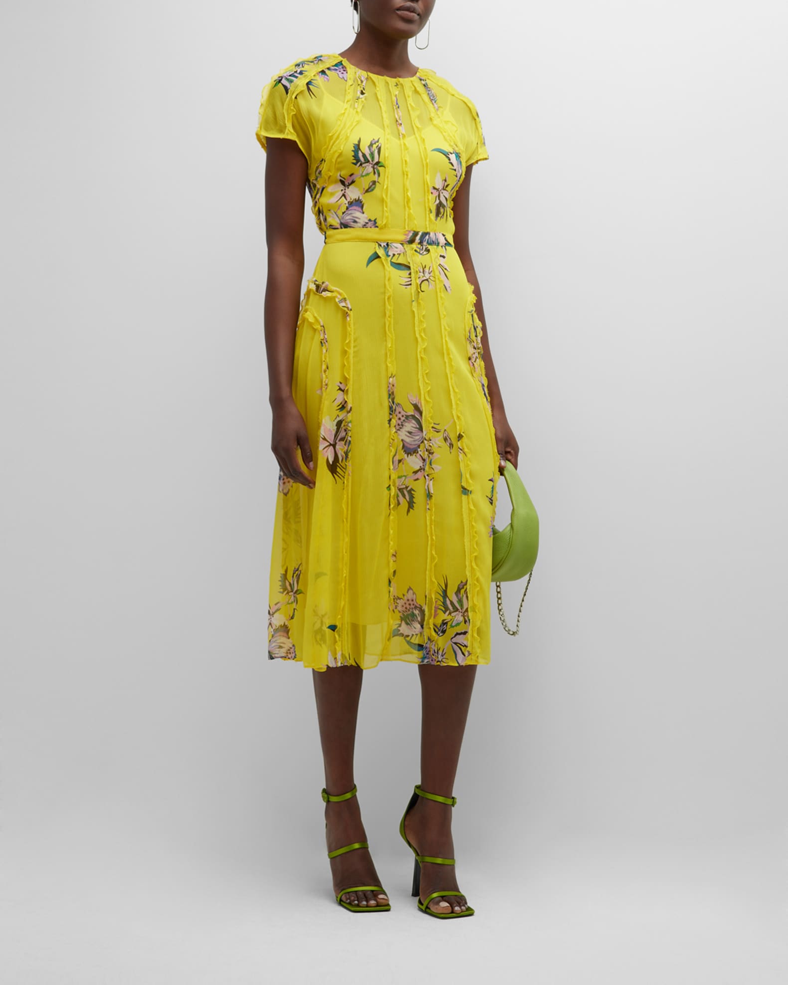 Jason Wu Collection Floral-Print Ruffle Lattice Crinkle Chiffon Midi ...