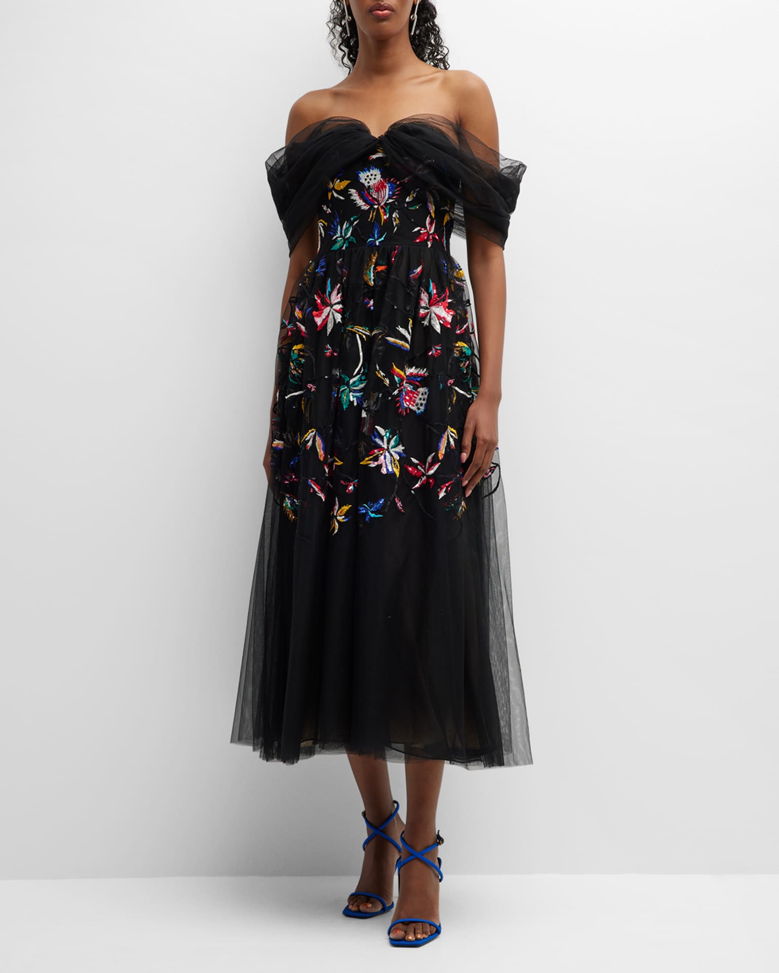 Jason Wu Collection Tulle Off-Shoulder Cocktail Dress with Embroidered ...