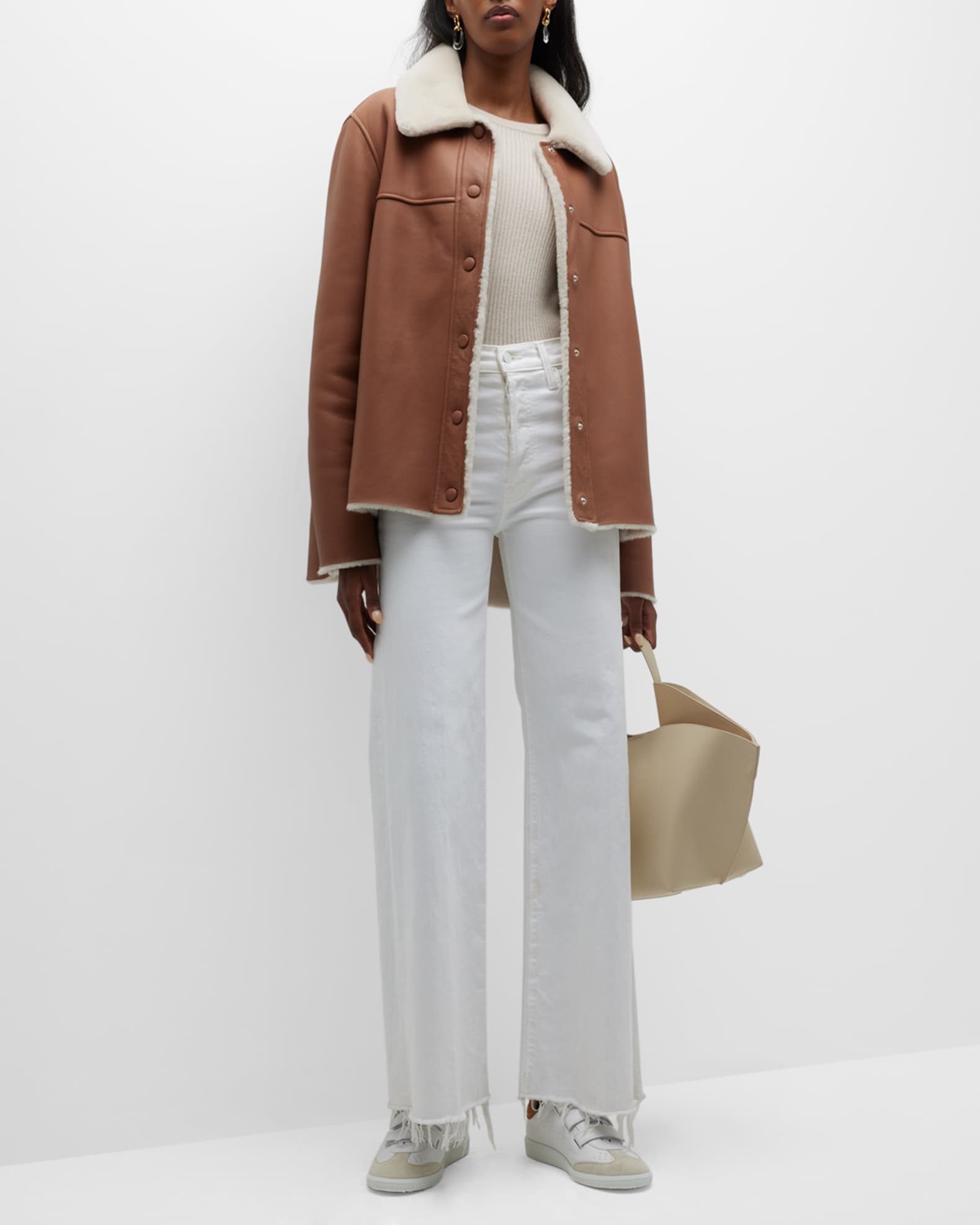 ANNE VEST Frey Leather Jacket w/ Shearling Trim | Neiman Marcus