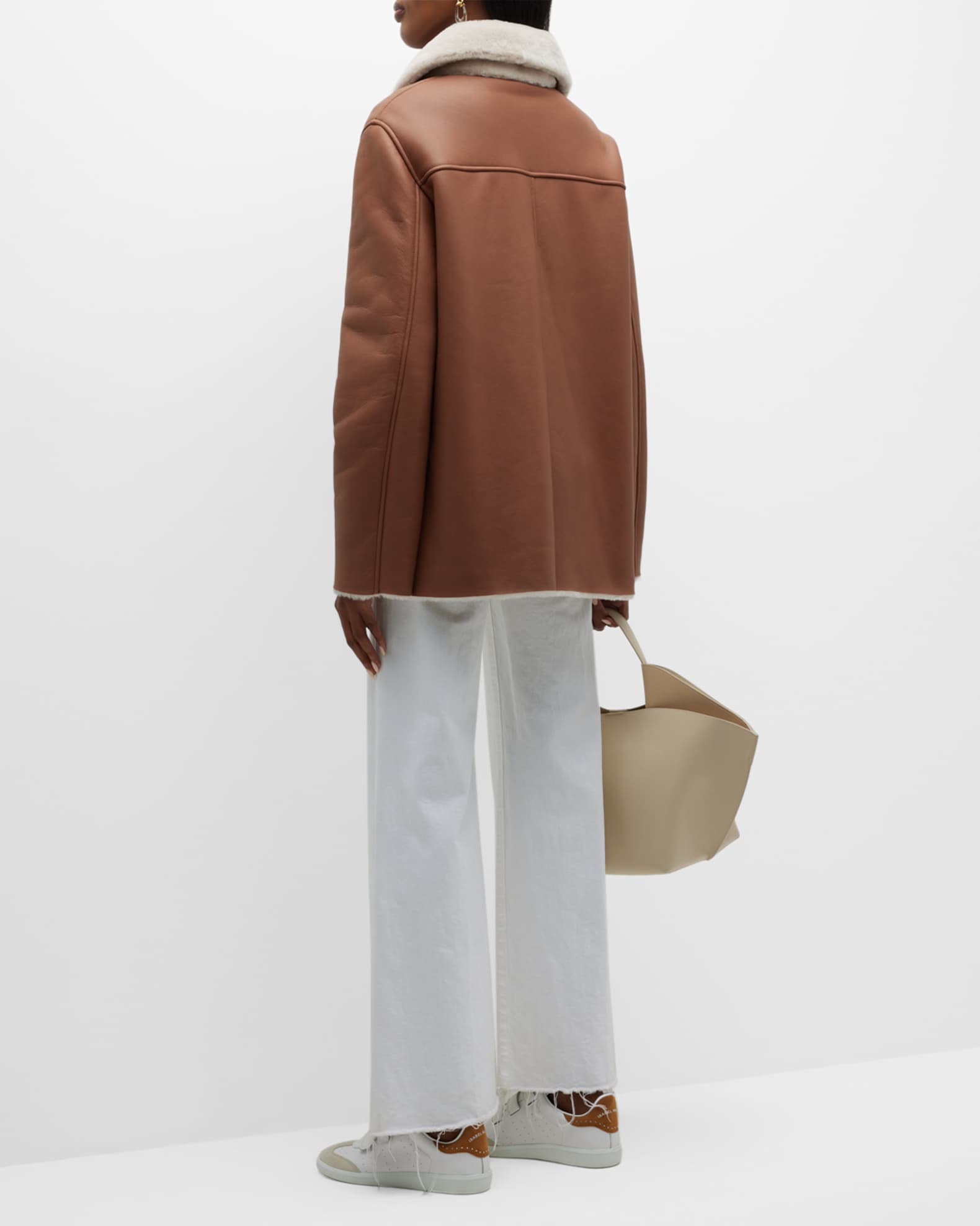 ANNE VEST Frey Leather Jacket w/ Shearling Trim | Neiman Marcus