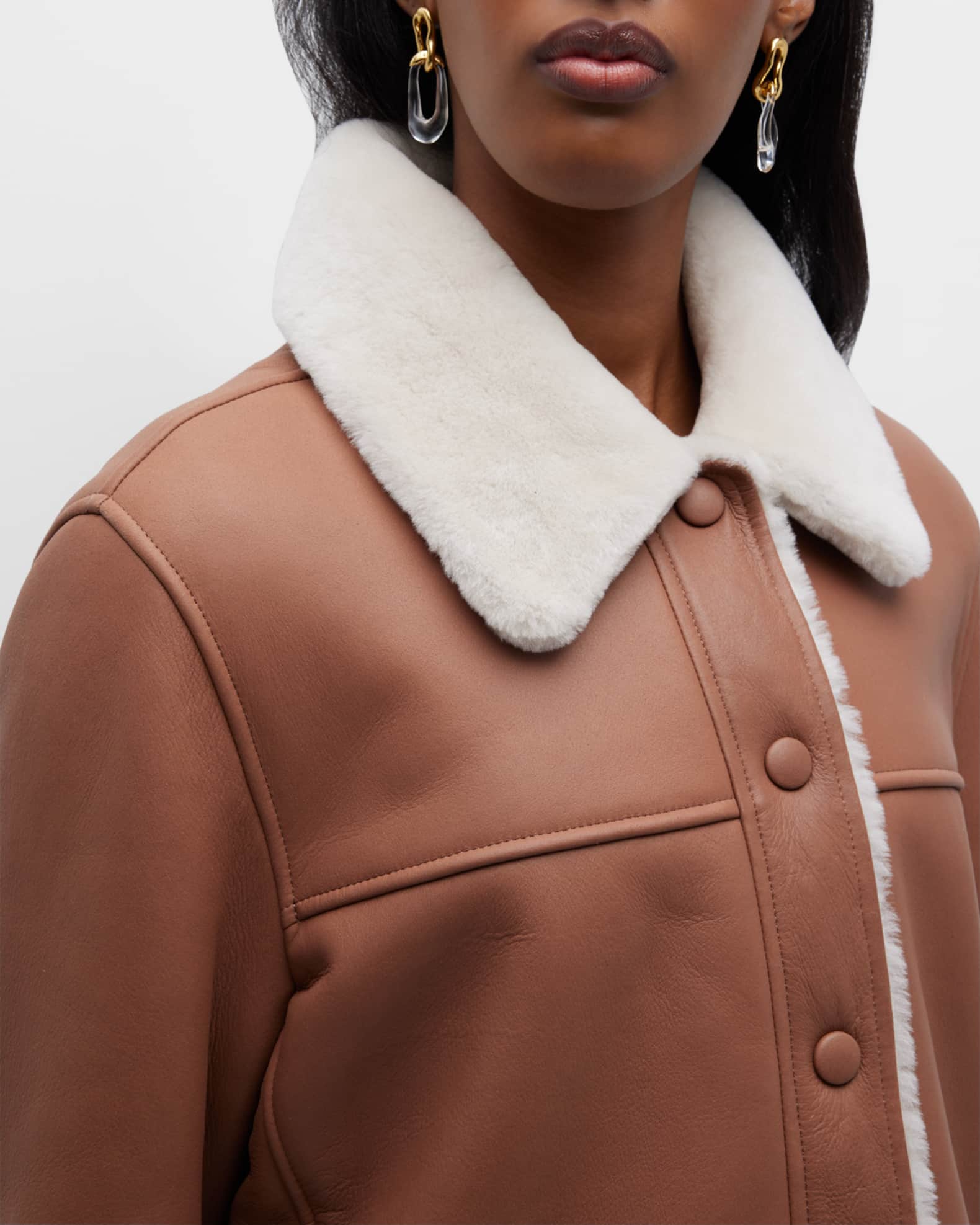 ANNE VEST Frey Leather Jacket w/ Shearling Trim | Neiman Marcus
