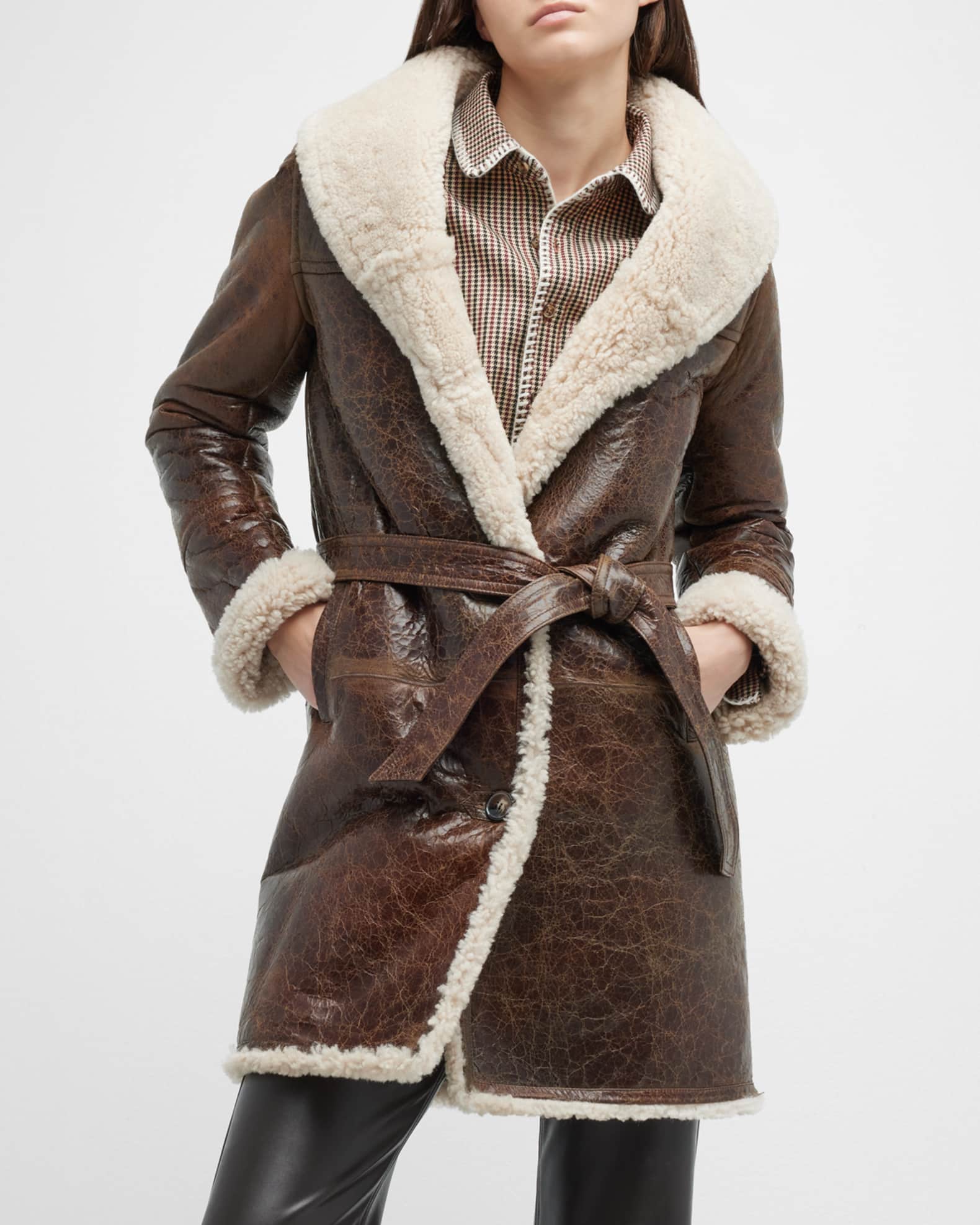 METEO Vintage Style Merino Shearling Coat | Neiman Marcus