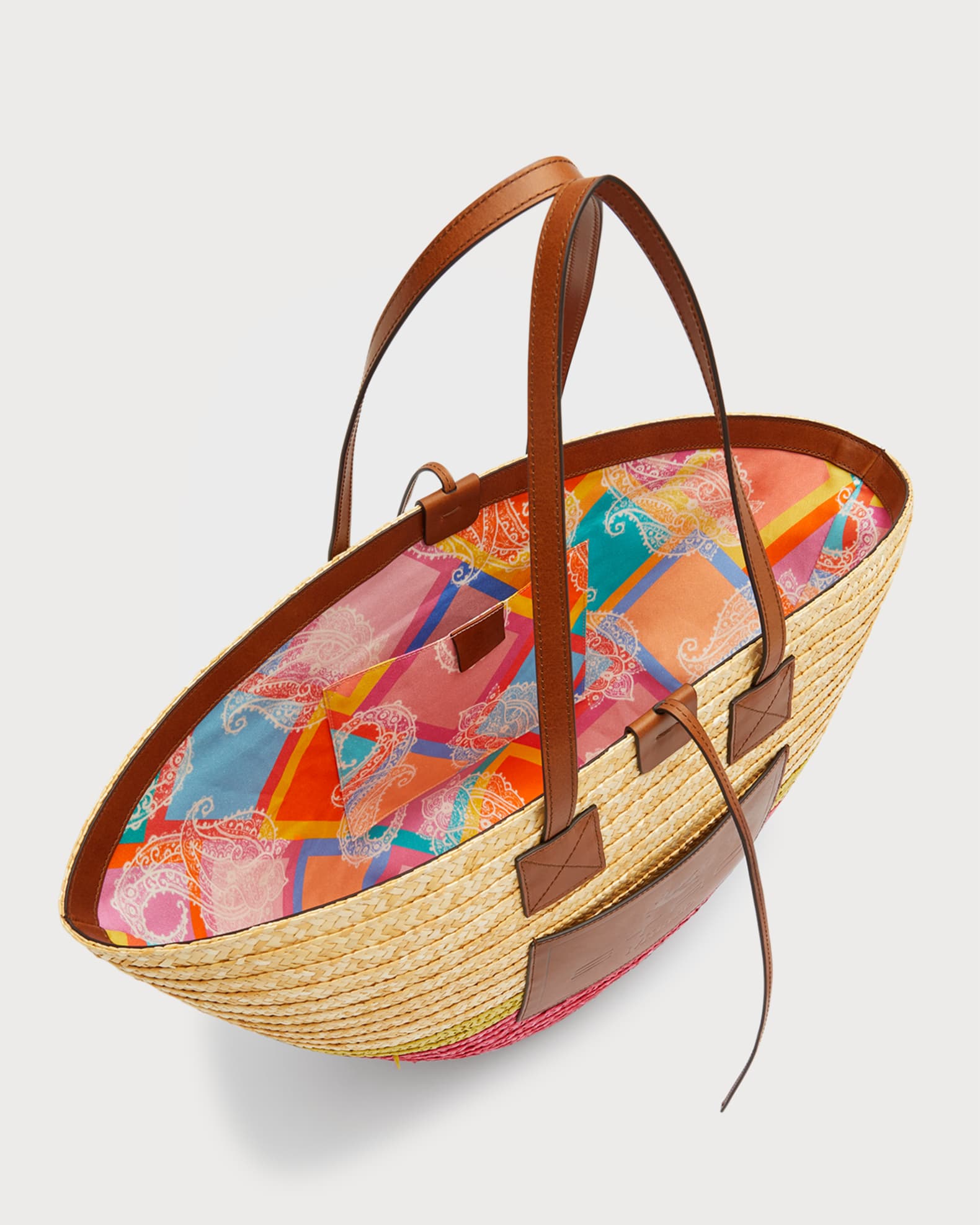 Etro Coffa Colorblock Raffia Tote Bag | Neiman Marcus
