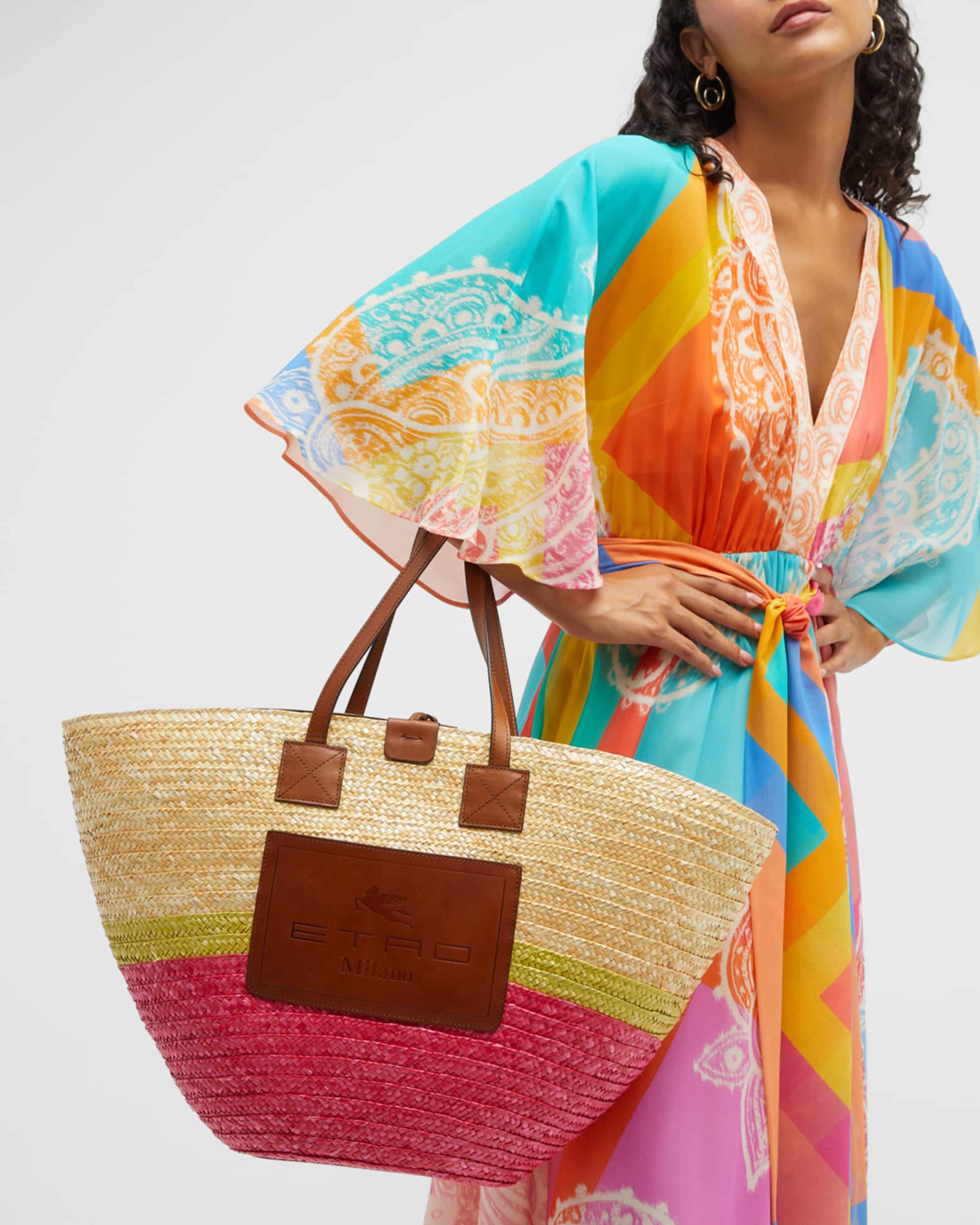 Etro Coffa Colorblock Raffia Tote Bag | Neiman Marcus