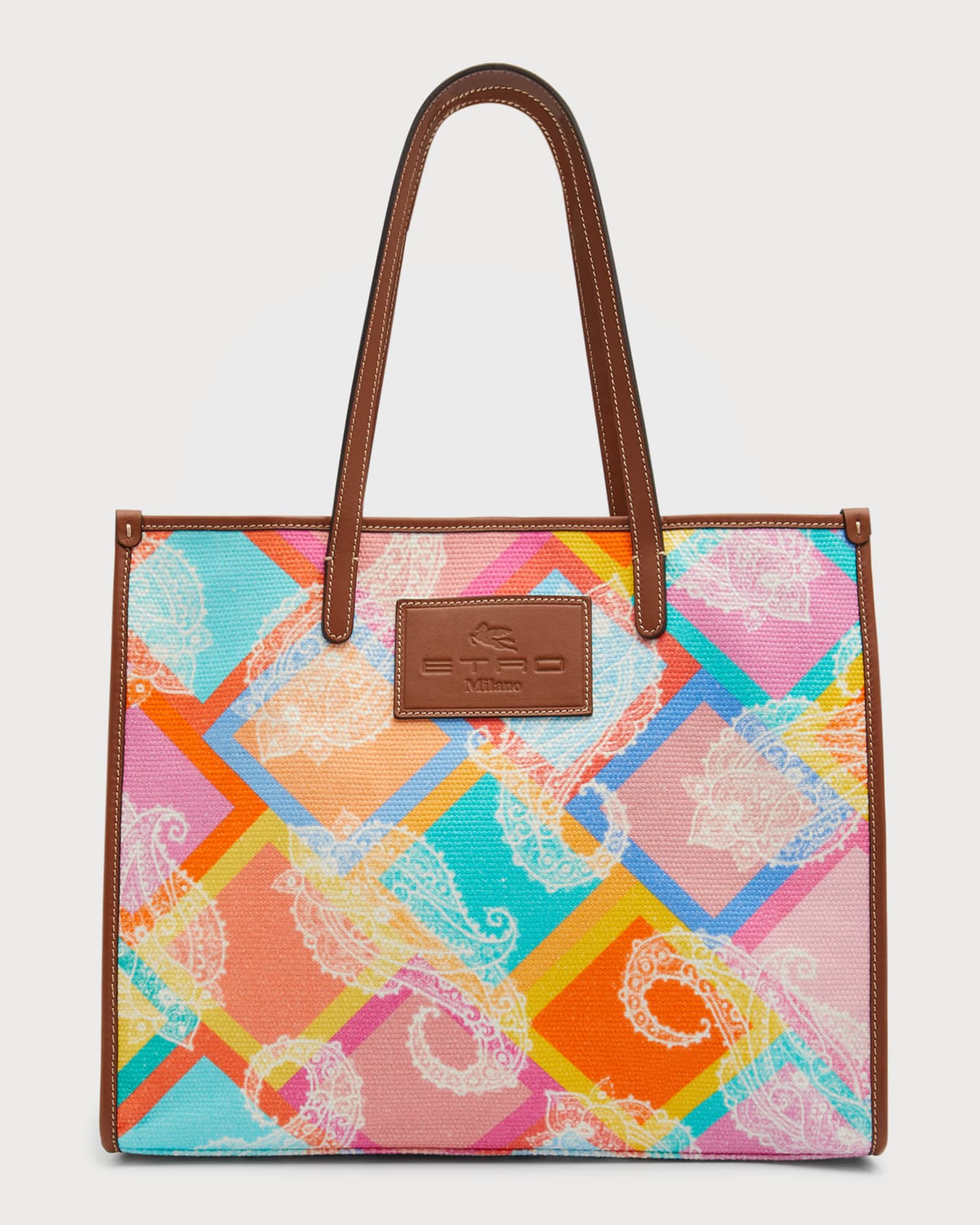 Etro Multicolor Canvas Shopper Tote Bag | Neiman Marcus