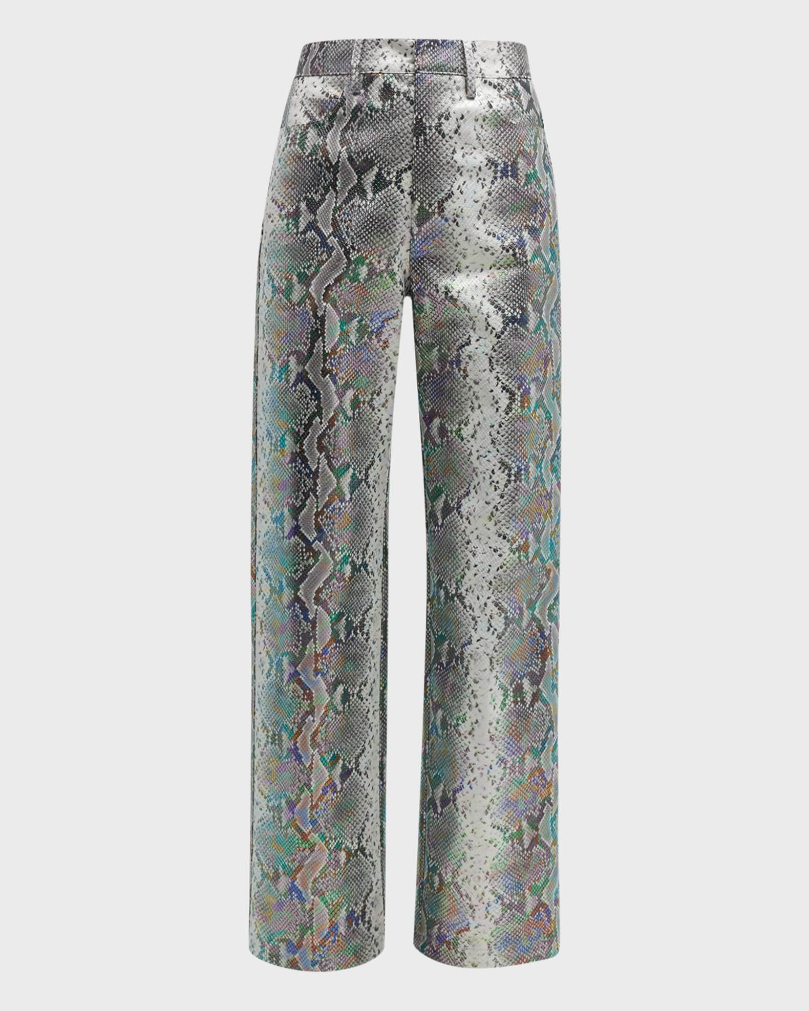 Rotate Birger Christensen Straight Faux-Leather Snake Pants | Neiman Marcus
