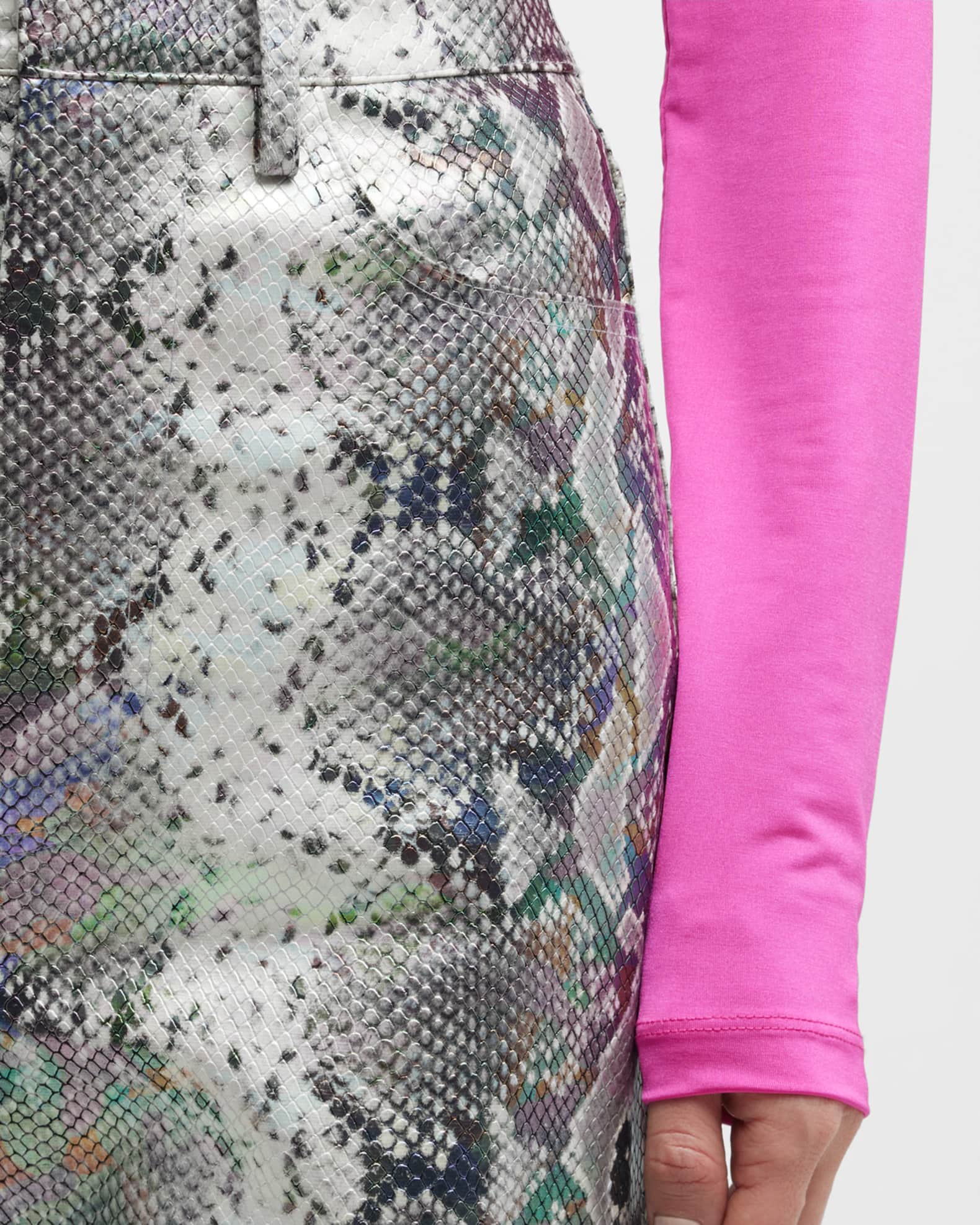 Rotate Birger Christensen Straight Faux-Leather Snake Pants | Neiman Marcus
