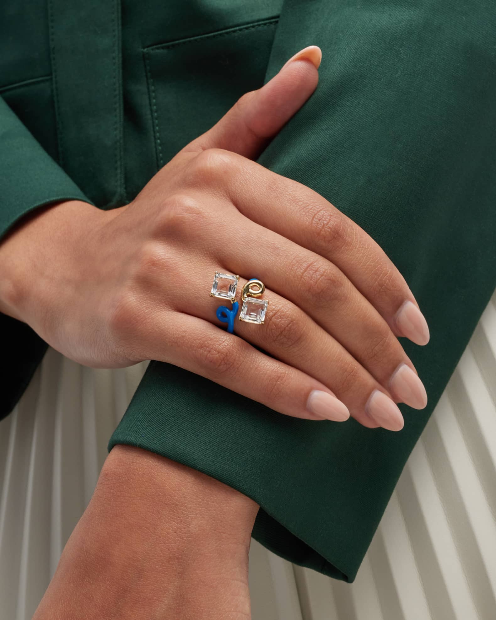 Bea Bongiasca B Square Crystal Ring with Cobalt Blue Enamel | Neiman Marcus