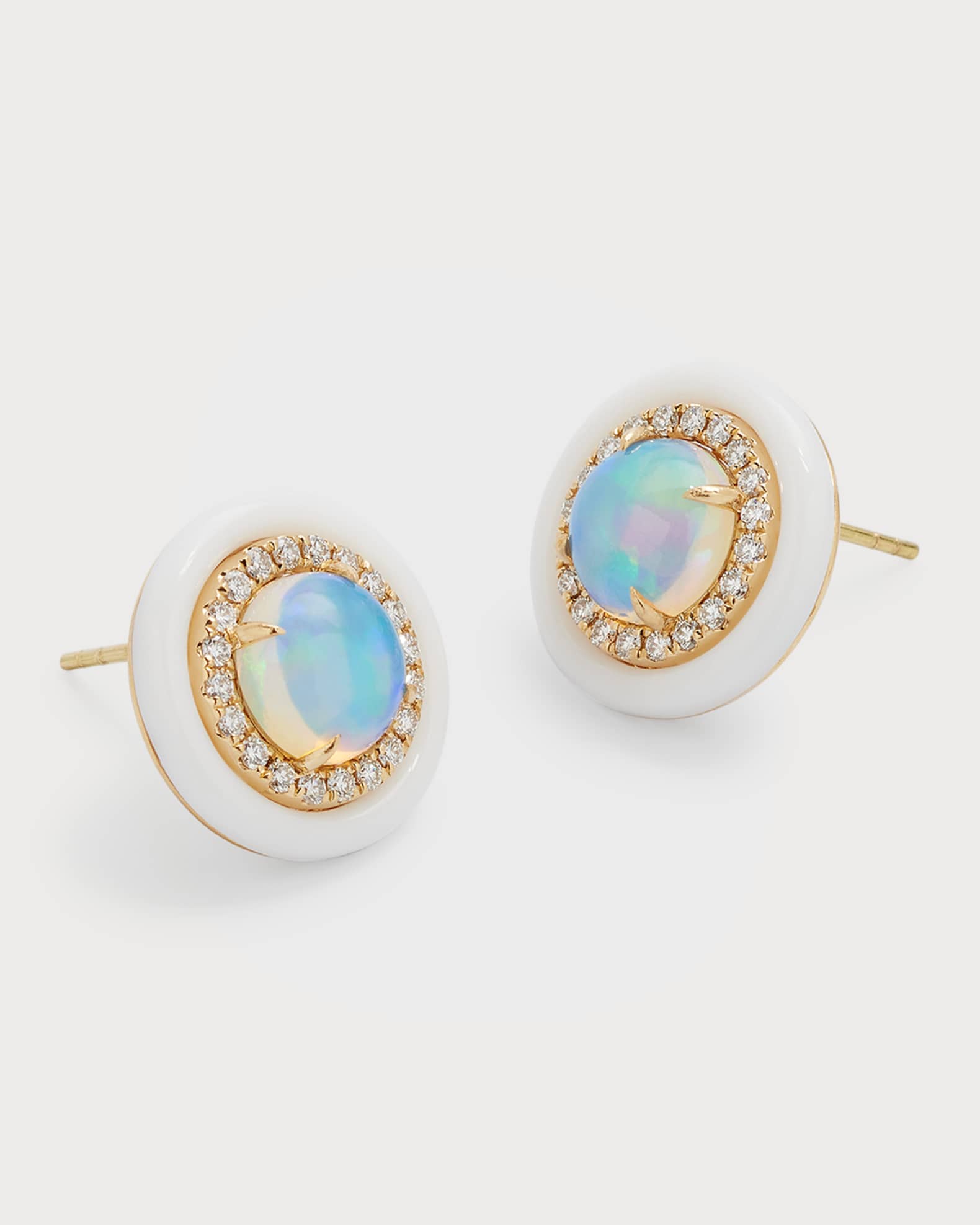 David Kord 18K Yellow Gold Stud Earrings with Opal Rounds, Diamonds and White Frame, 2.31tcw ...