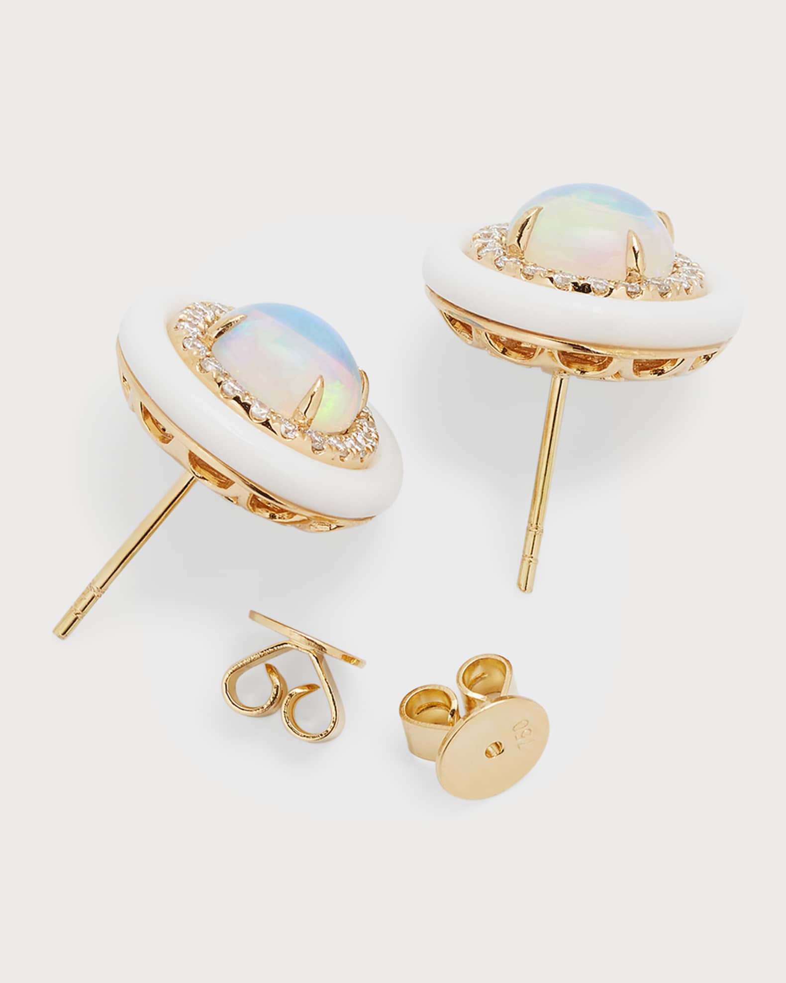 David Kord 18K Yellow Gold Stud Earrings with Opal Rounds, Diamonds and White Frame, 2.31tcw ...
