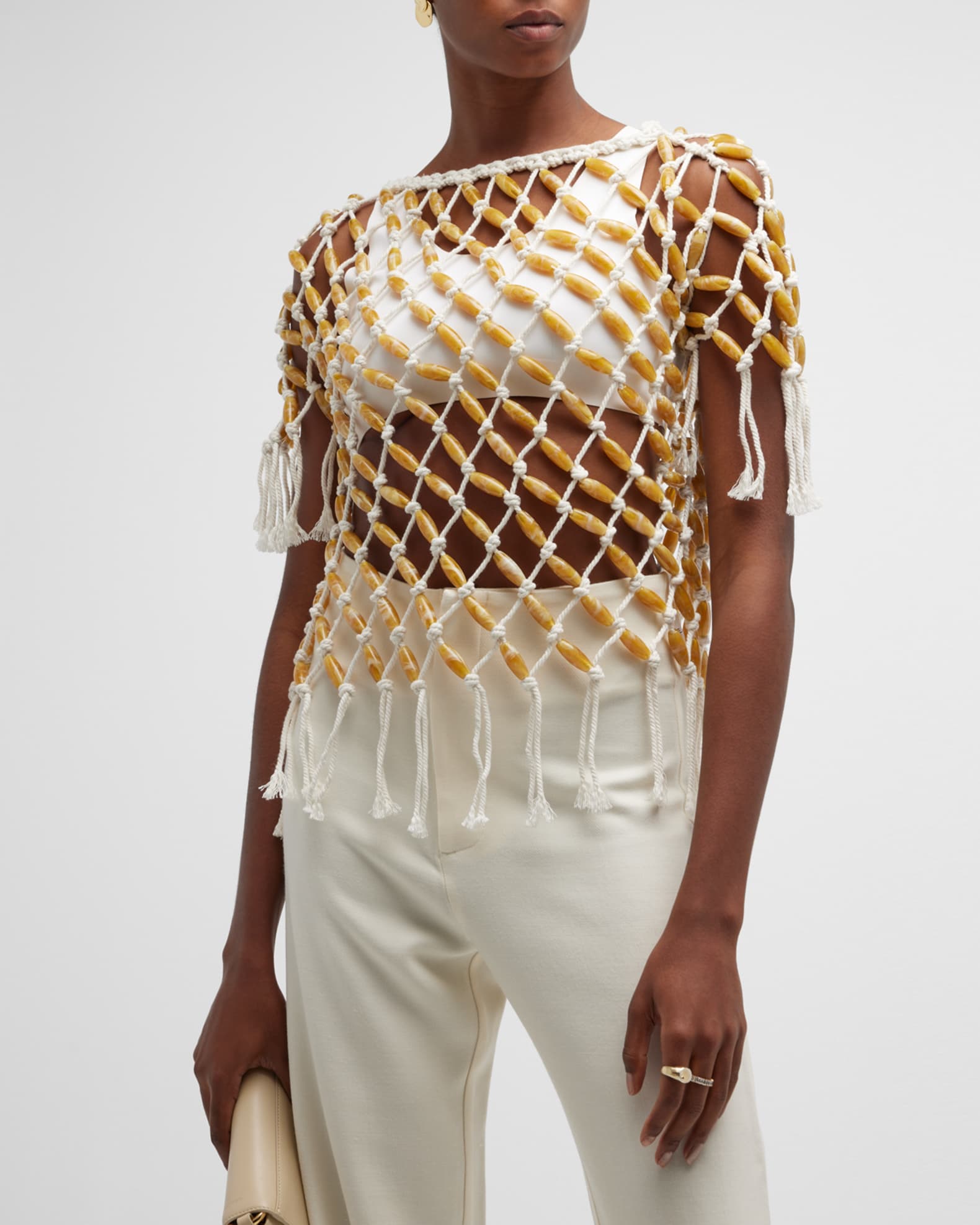 Wynn Hamlyn Macrame Beaded Shirt | Neiman Marcus