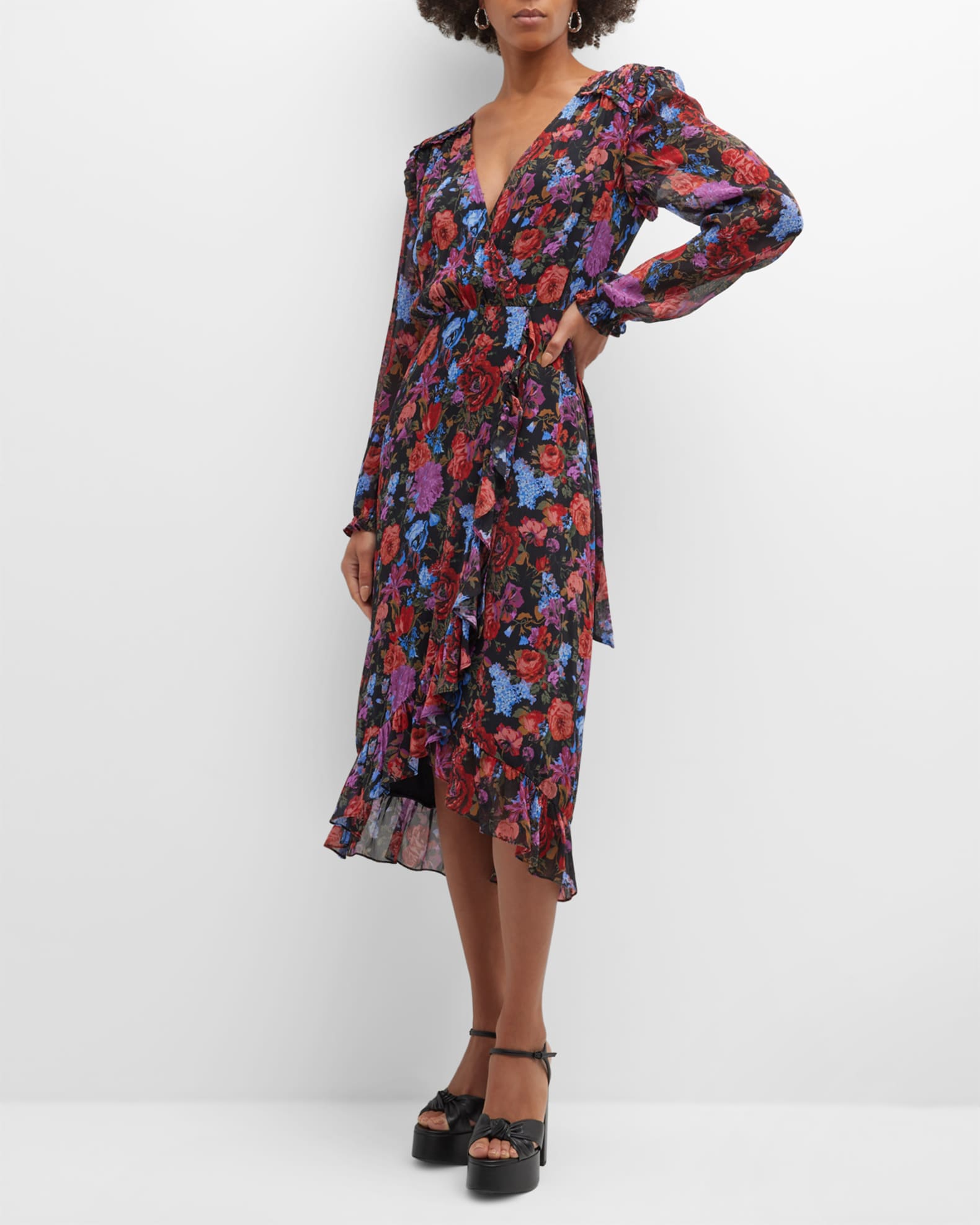 PAIGE Paulette Floral Long Sleeve Wrap Dress | Neiman Marcus