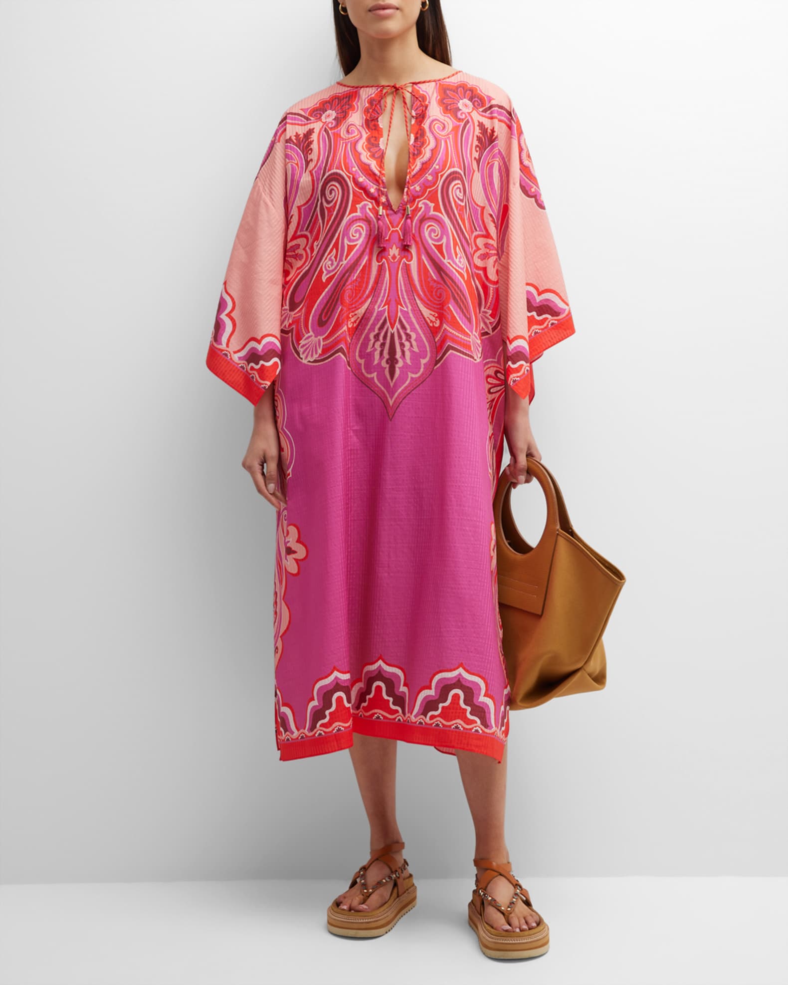 Etro Engineered Paisley Wave-Print Midi Caftan Dress | Neiman Marcus