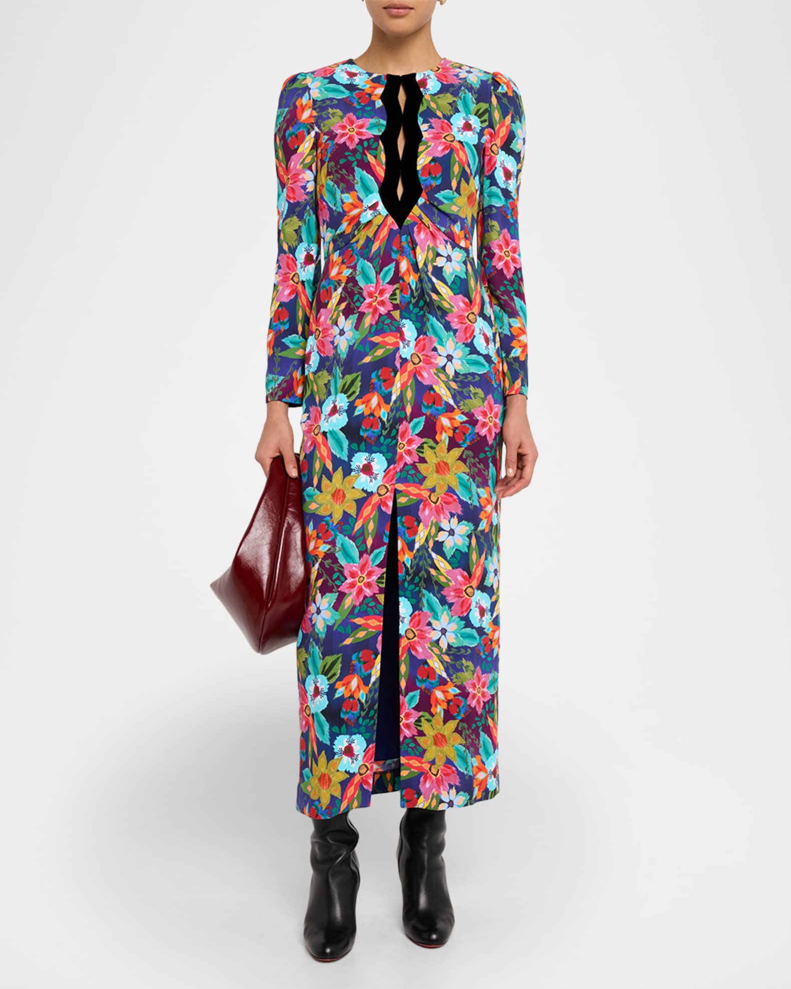 Saloni Jinx-C Velvet Cutout Midi Dress | Neiman Marcus