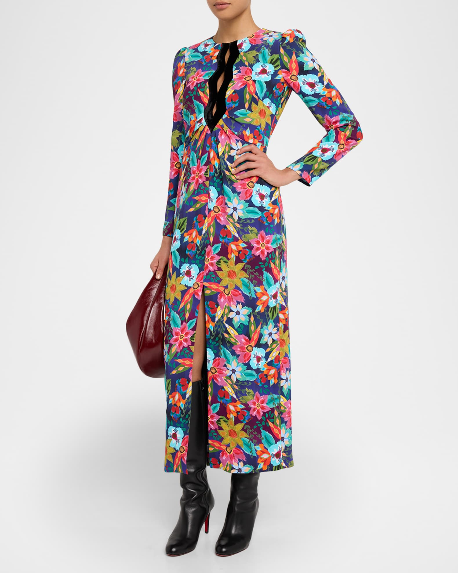 Saloni Jinx-C Velvet Cutout Midi Dress | Neiman Marcus