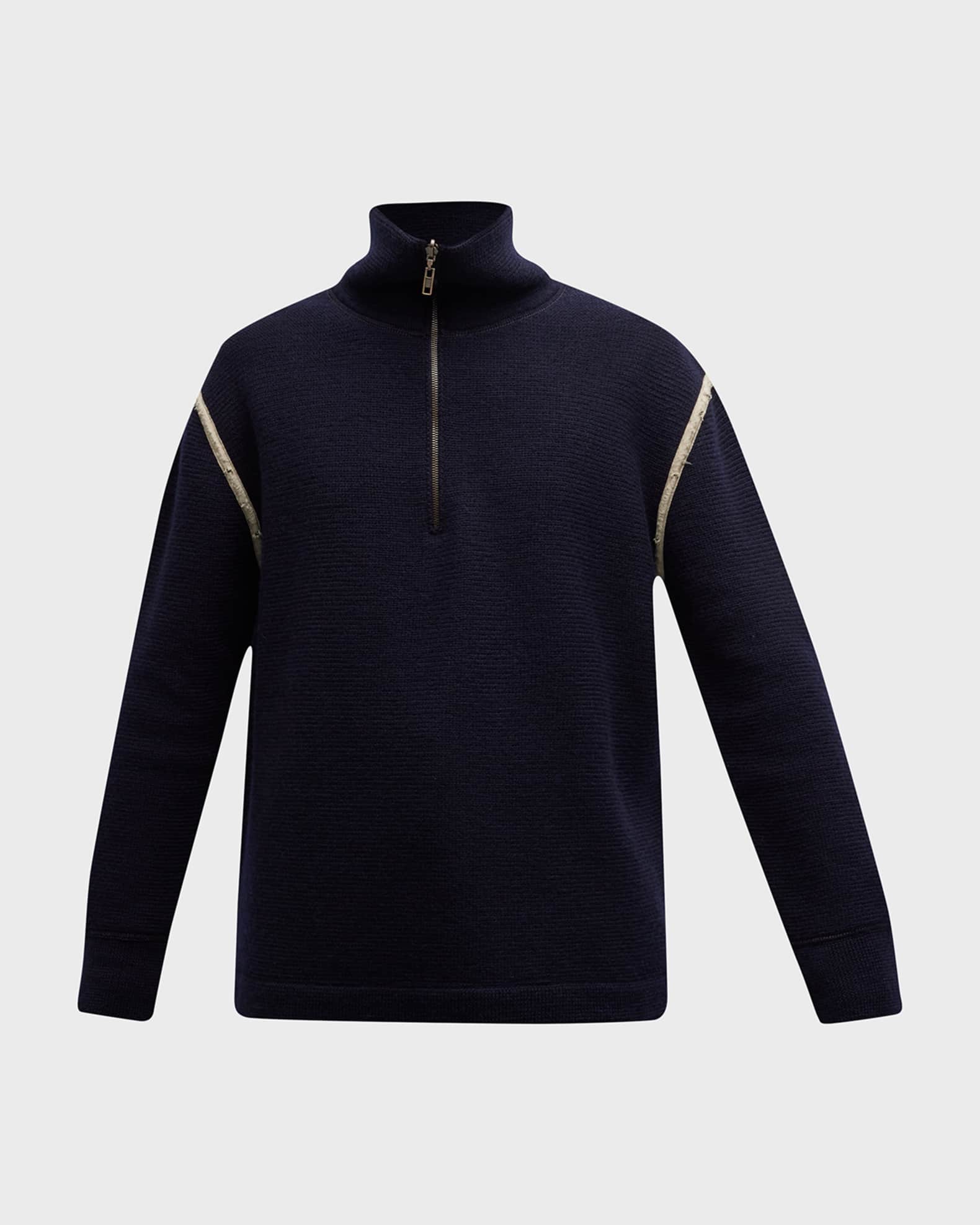 Maison Margiela Men's Quarter-Zip Sweater with Denim Patches | Neiman ...