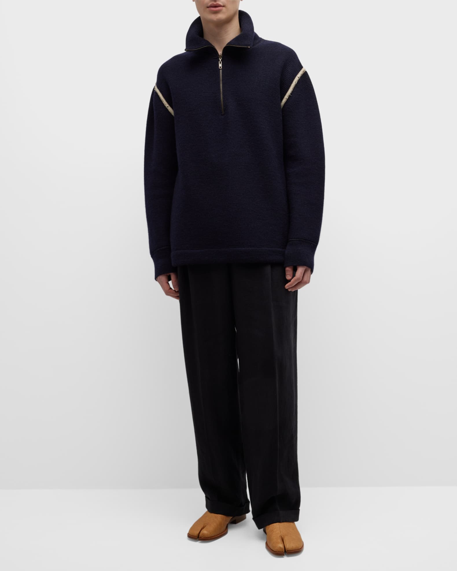 Maison Margiela Men's Quarter-Zip Sweater with Denim Patches | Neiman ...