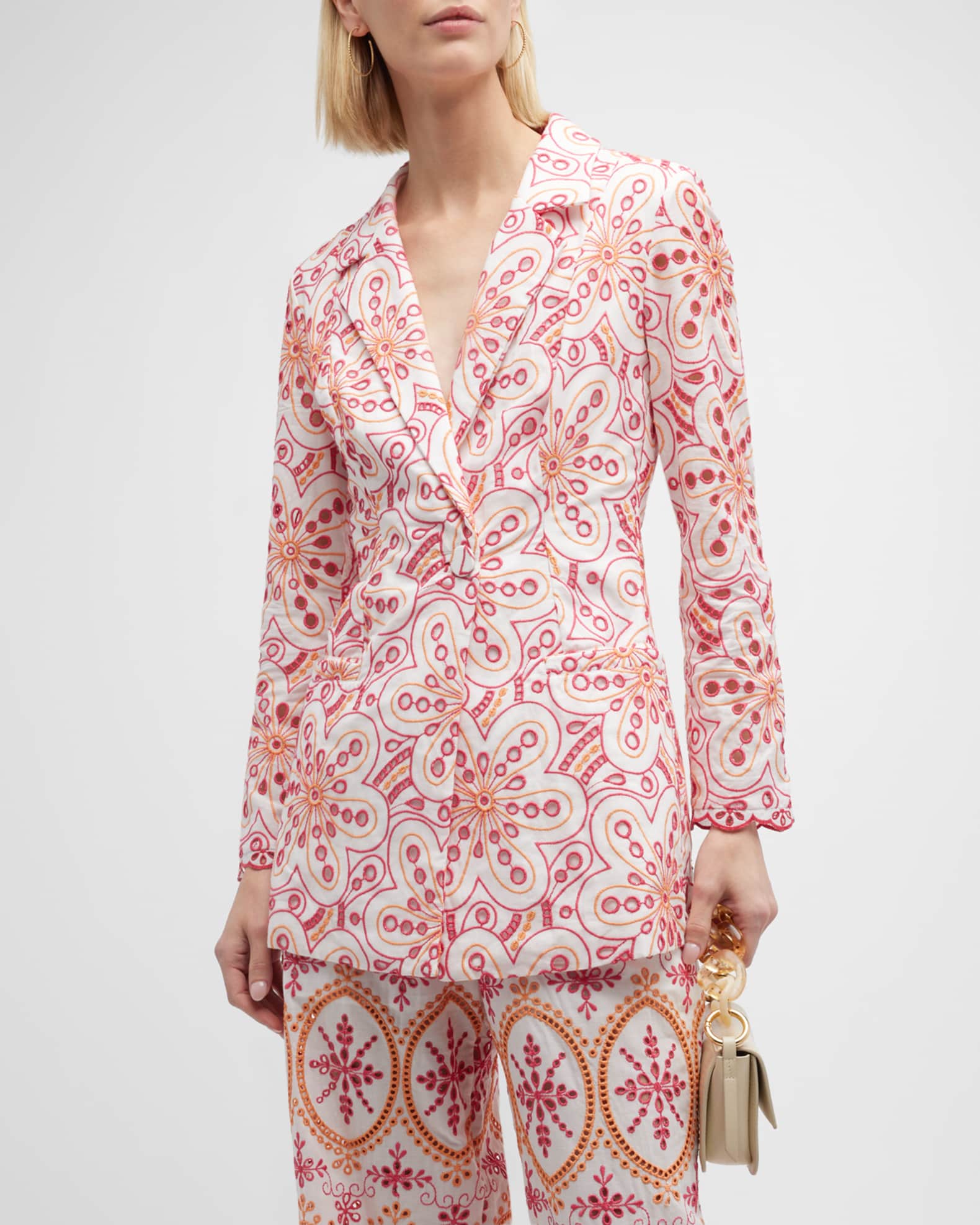 CHARO RUIZ IBIZA Kora Embroidered Openwork-Sleeve Blazer | Neiman Marcus