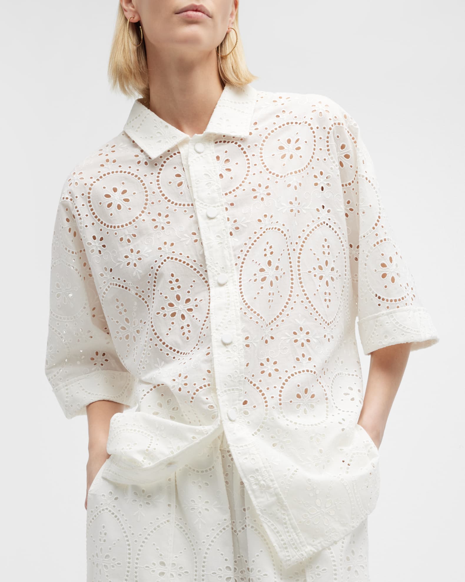 CHARO RUIZ IBIZA Isma Oversize Embroidered Cotton Button-Front Blouse ...