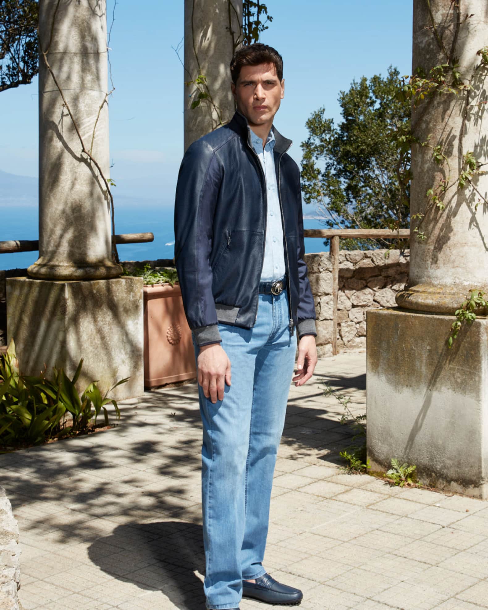 Stefano Ricci Men's Leather and Silk Bomber Jacket | Neiman Marcus