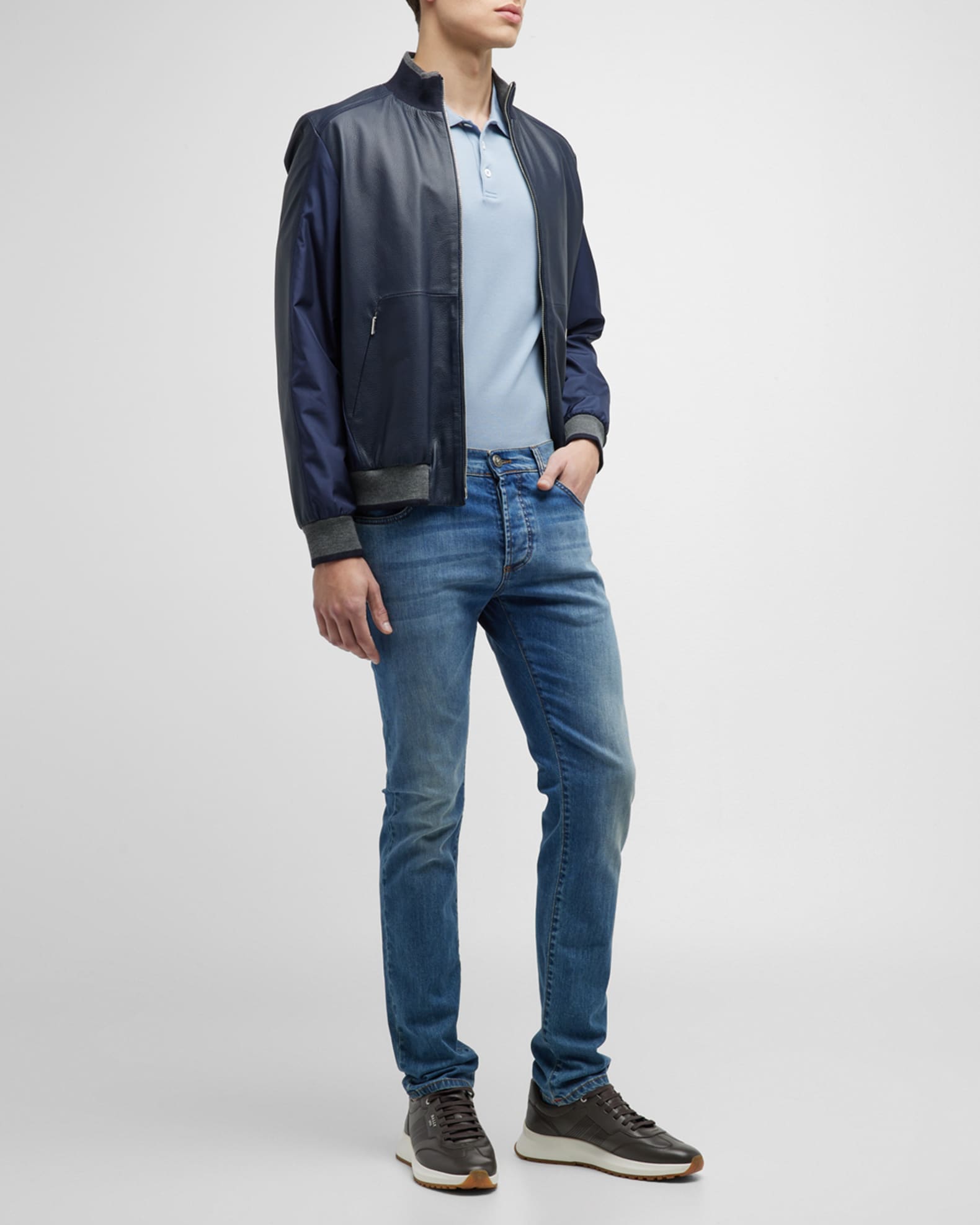 Stefano Ricci Men's Leather and Silk Bomber Jacket | Neiman Marcus