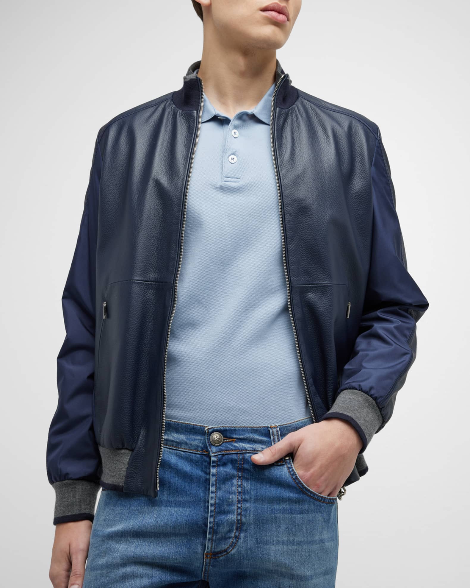 Stefano Ricci Men's Leather and Silk Bomber Jacket | Neiman Marcus