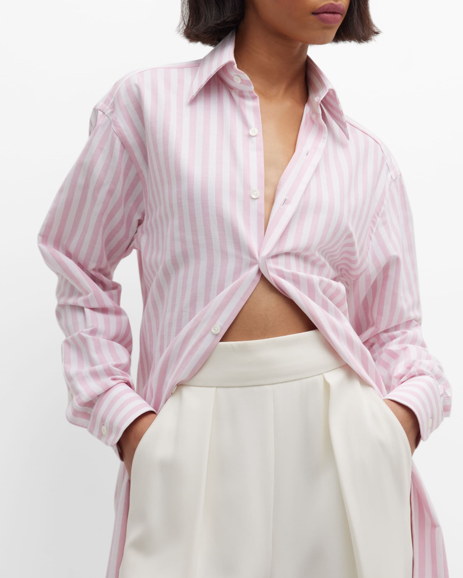 WOERA Longline Stripe-Print Tunic Shirt | Neiman Marcus