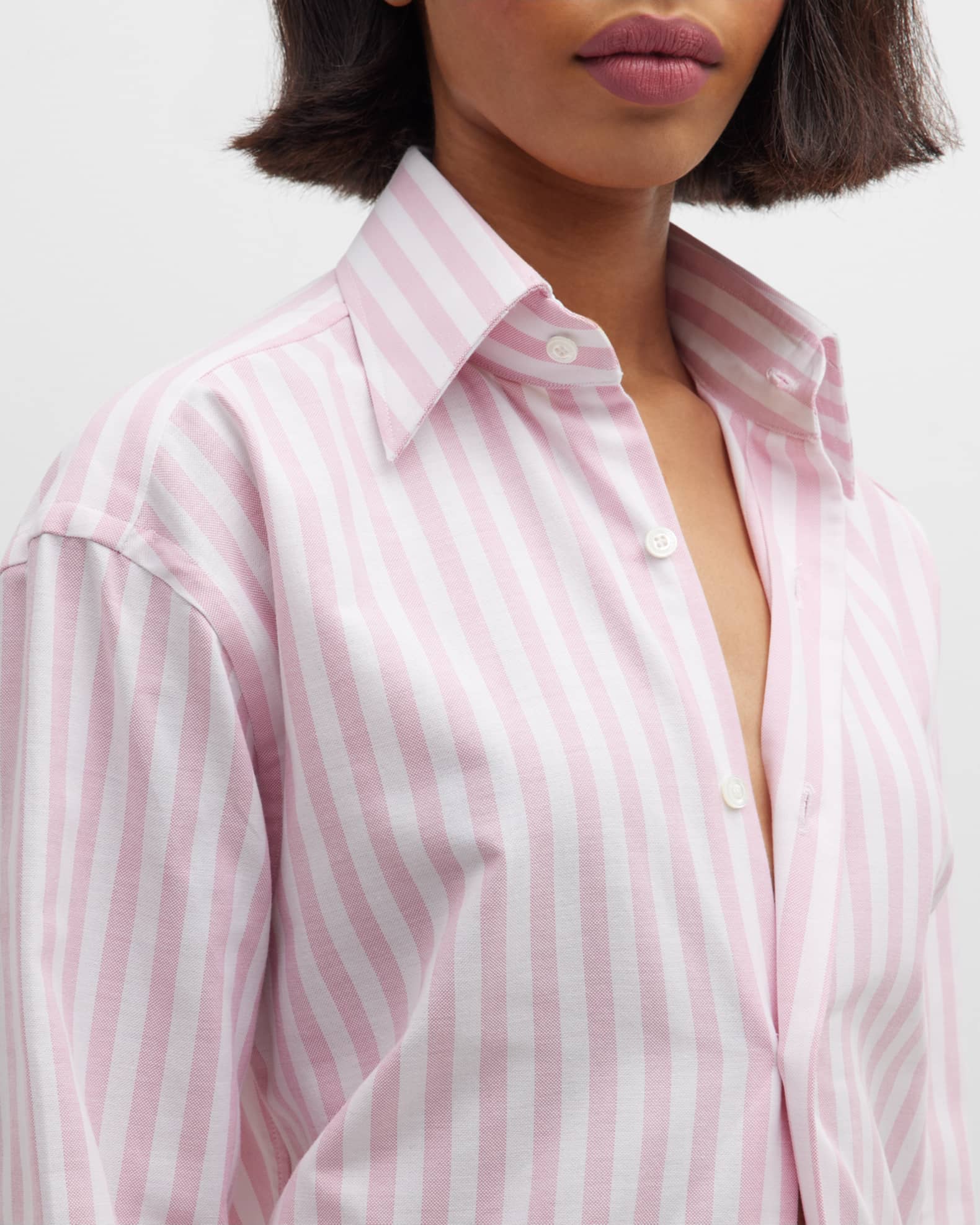 WOERA Longline Stripe-Print Tunic Shirt | Neiman Marcus