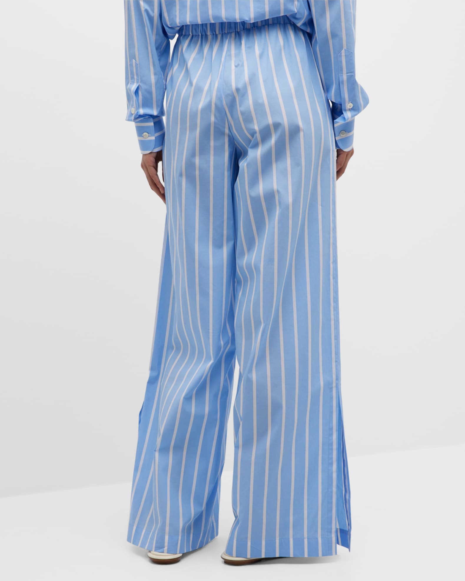 WOERA Slit-Cuff Striped Cotton Pants | Neiman Marcus