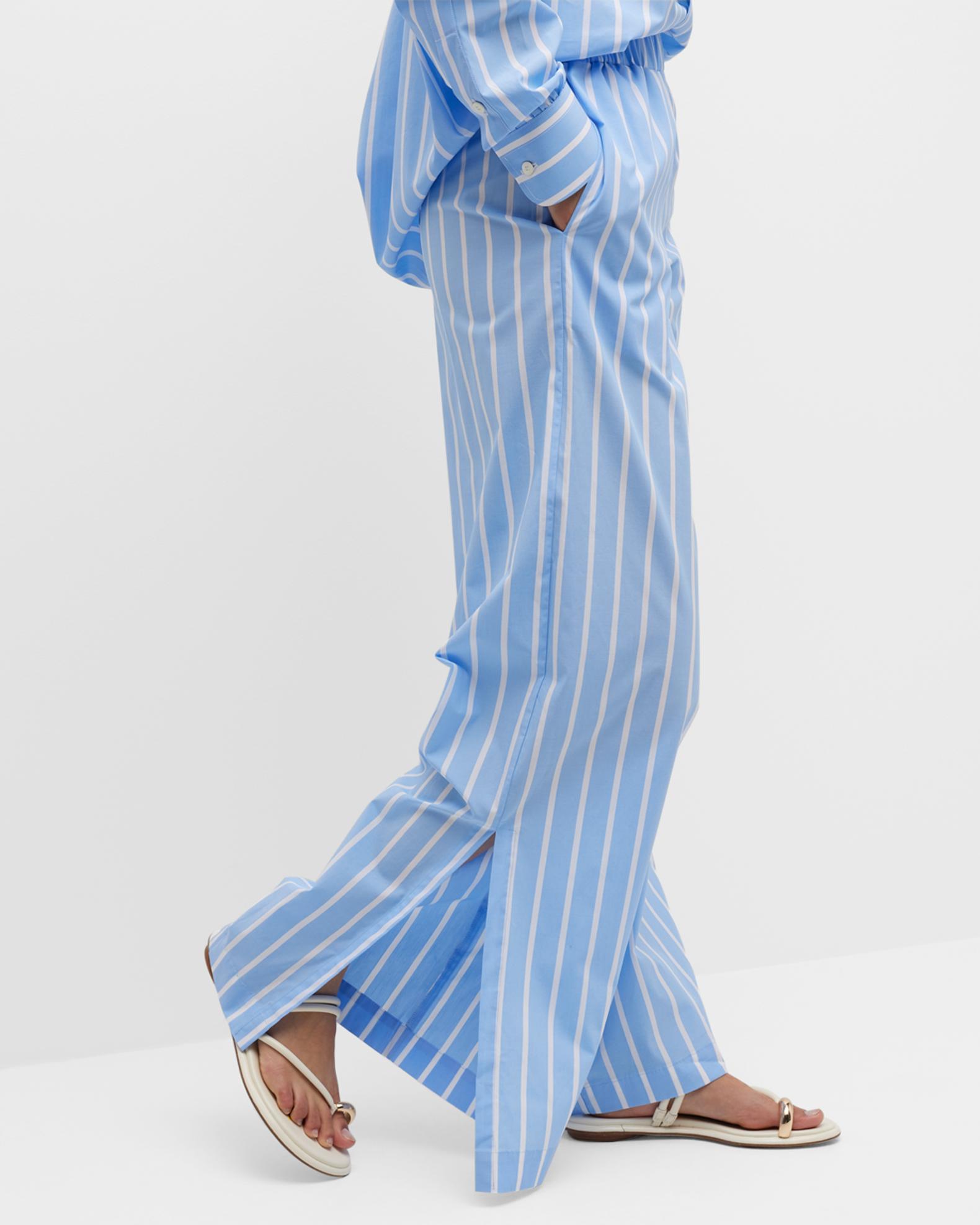 WOERA Slit-Cuff Striped Cotton Pants | Neiman Marcus