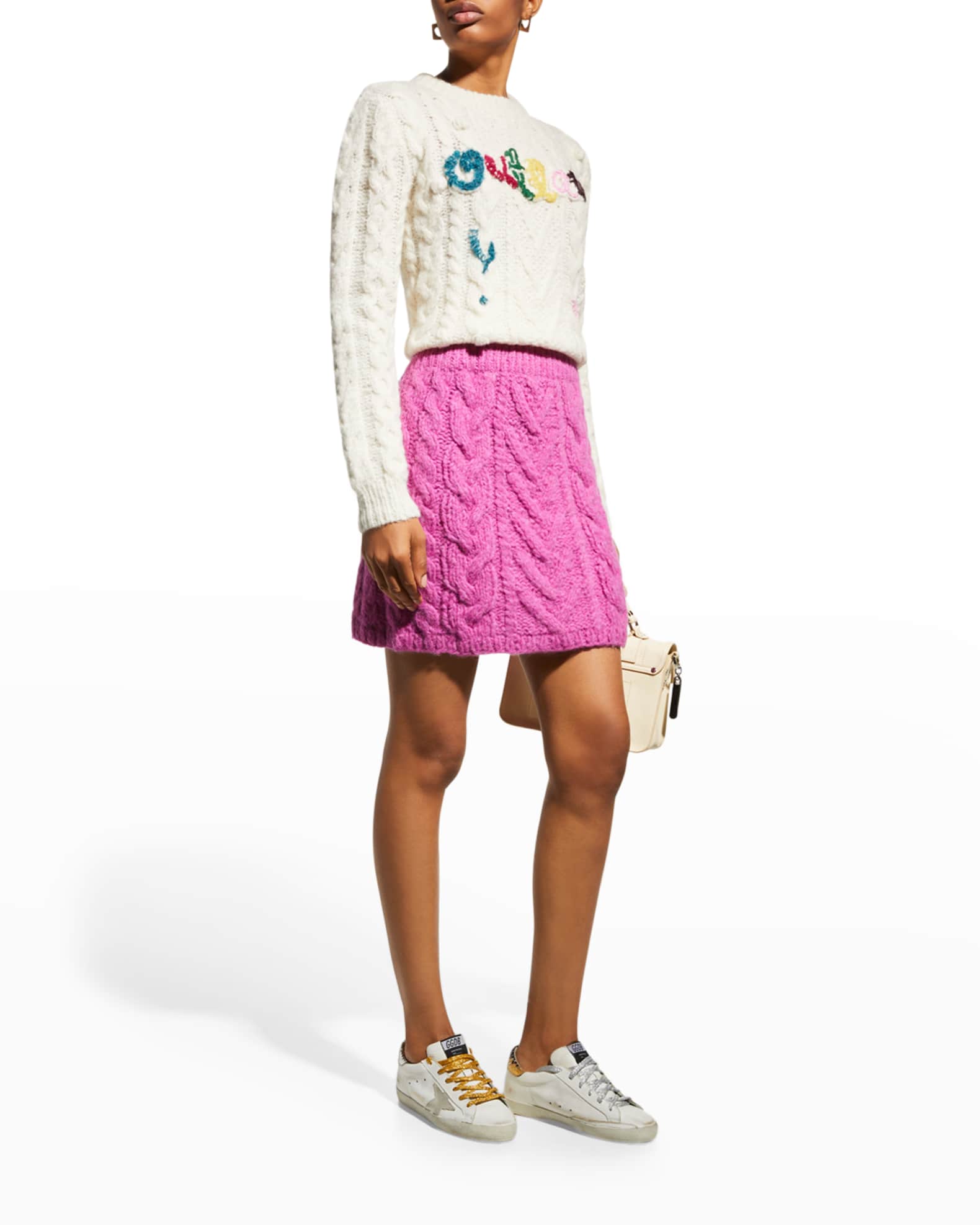 Lingua Franca Outlaw Embroidered Cable-Knit Sweater | Neiman Marcus
