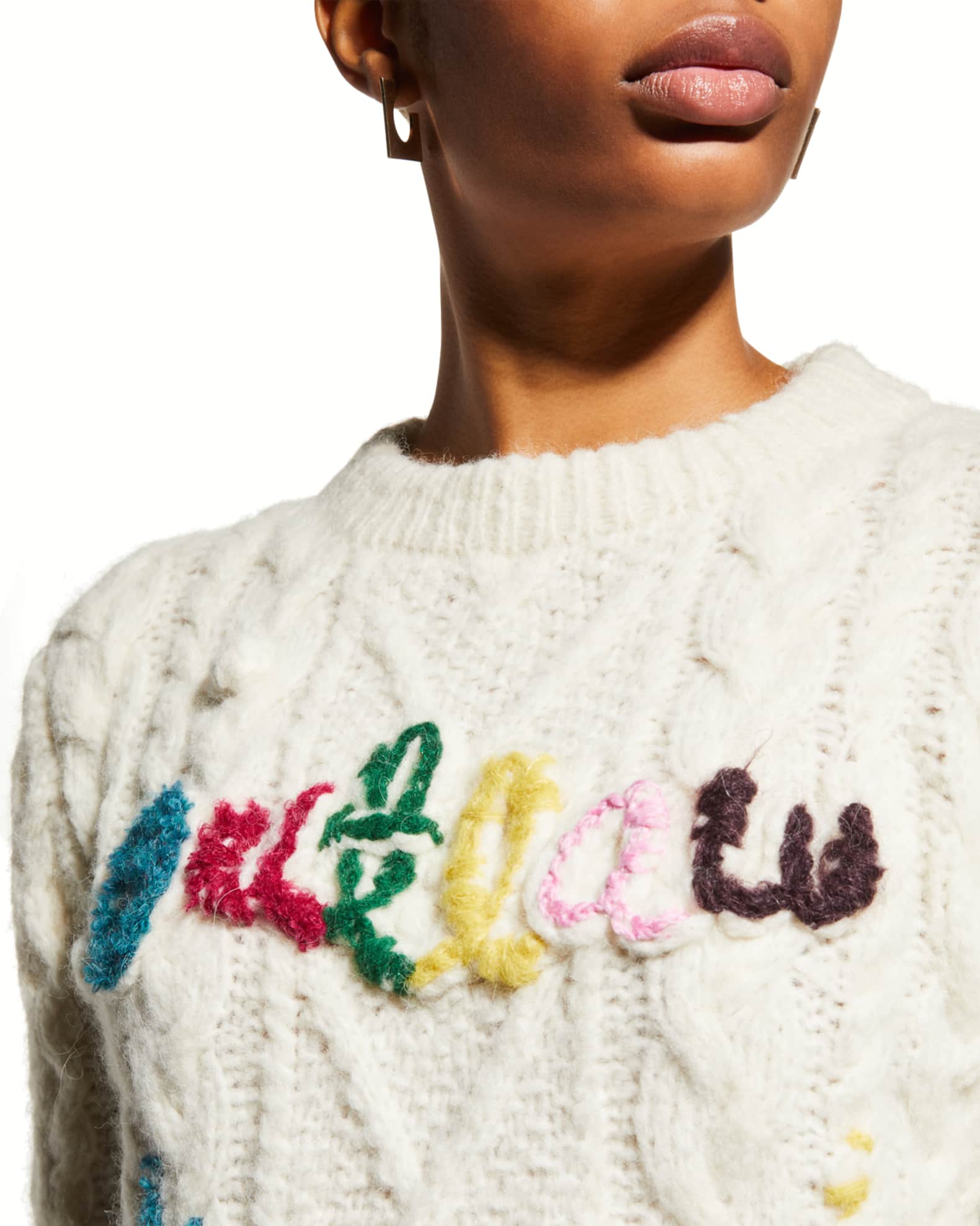 Lingua Franca Outlaw Embroidered Cable-Knit Sweater | Neiman Marcus