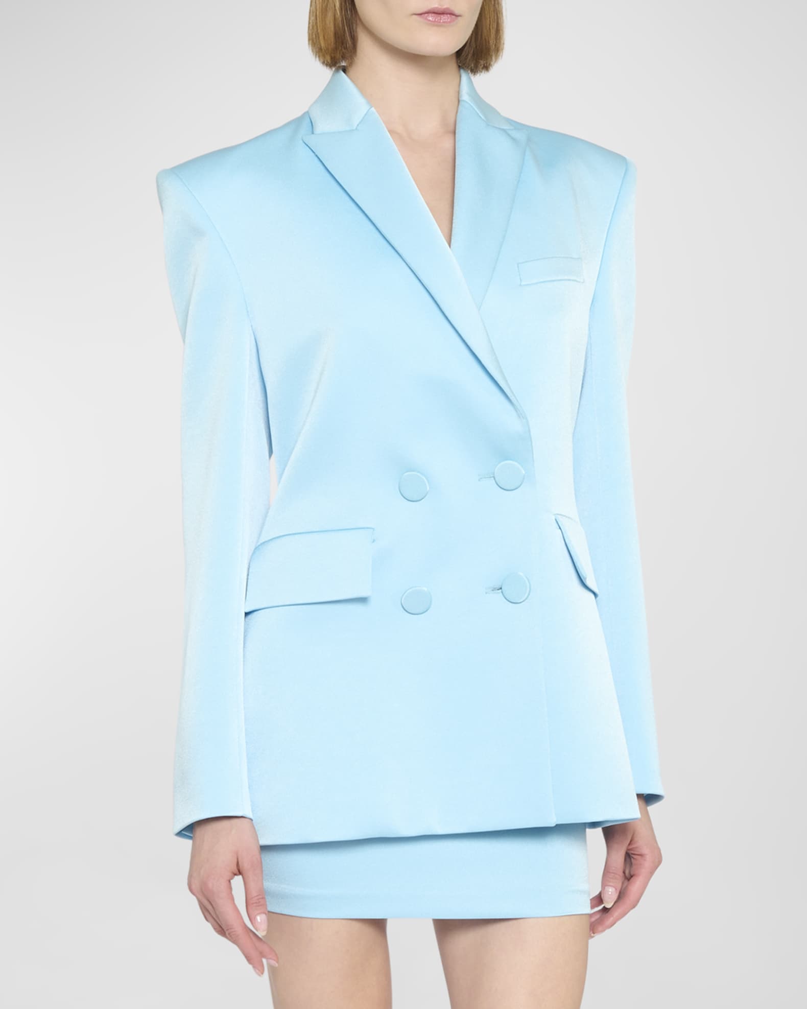 Alex Perry Wells Double-Breasted Satin Blazer | Neiman Marcus