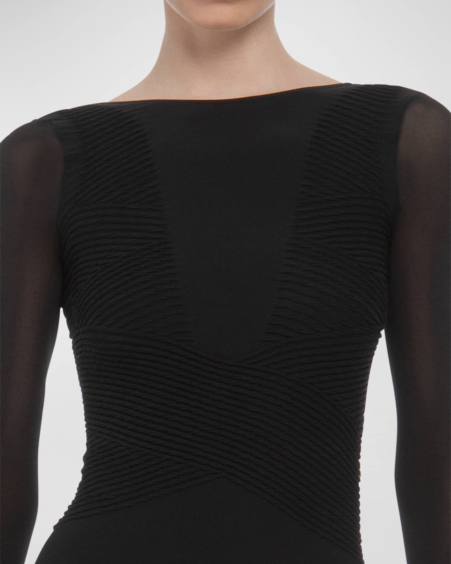 Wolford Pleated Shaping Sheer-Sleeve Bodysuit | Neiman Marcus