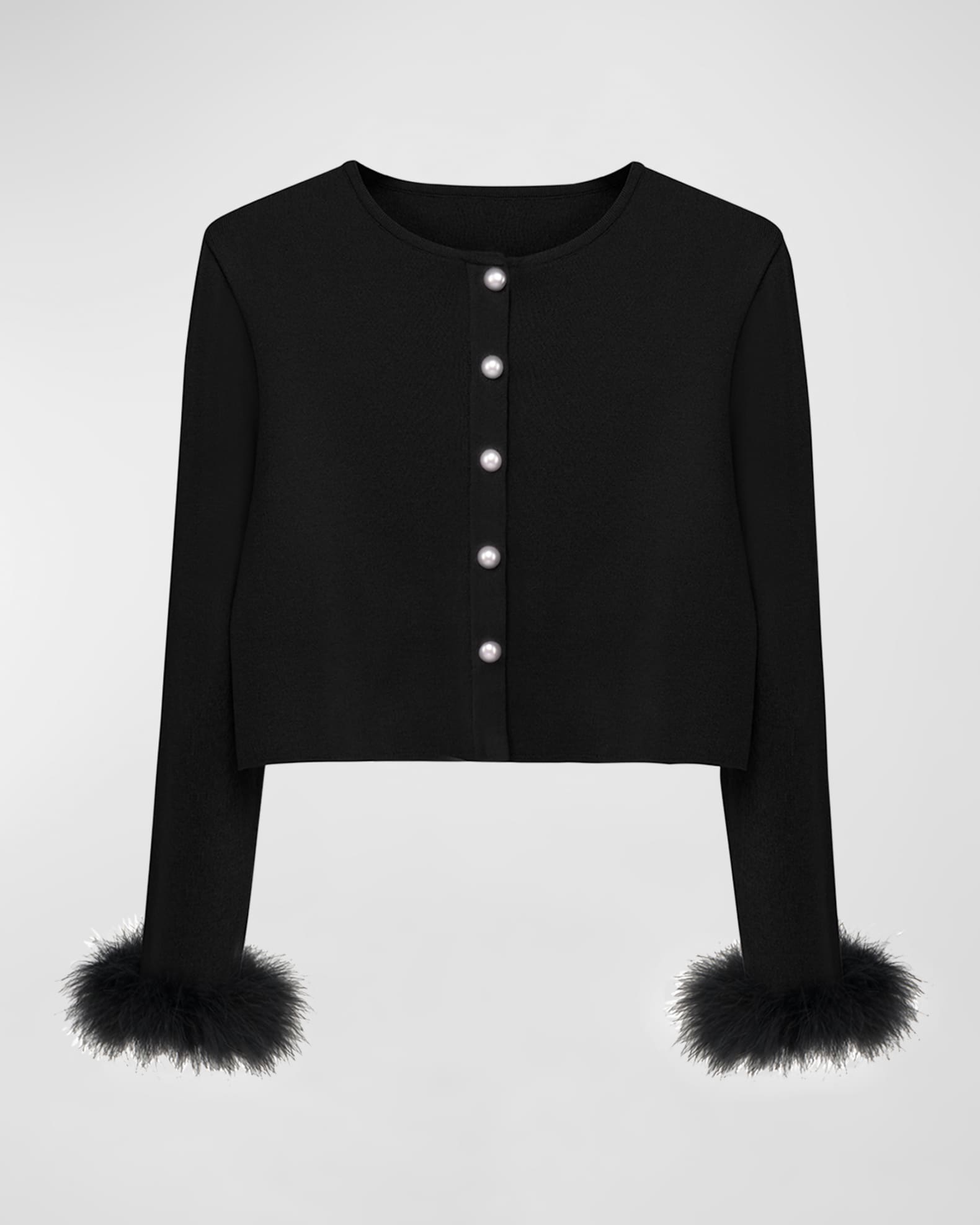 Sleeper Cropped Feather-Trim Cardigan | Neiman Marcus
