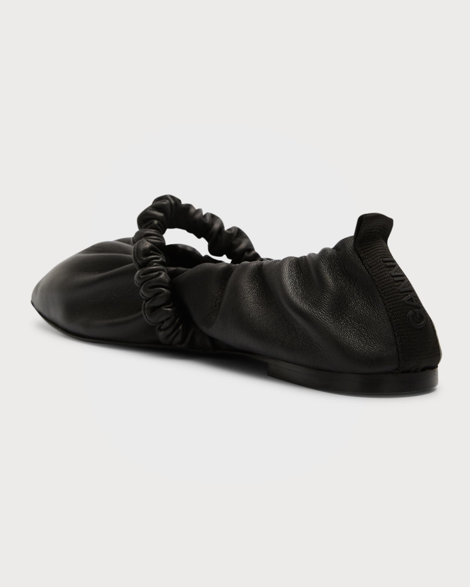 Ganni Scrunchie Calfskin Square-Toe Ballerina Flats | Neiman Marcus