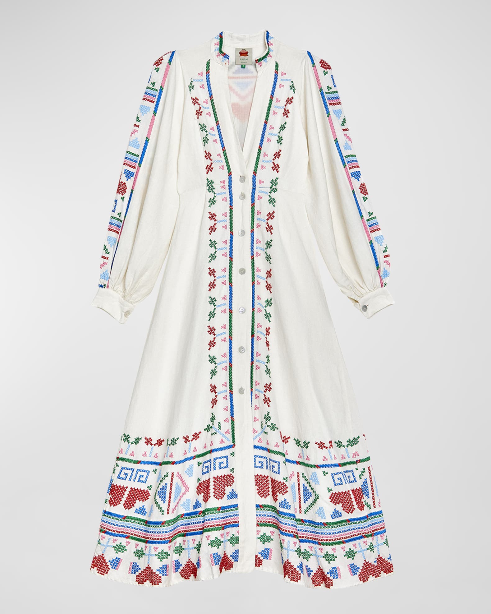 Farm Rio Graphic Embroidered Kaftan Maxi Dress | Neiman Marcus