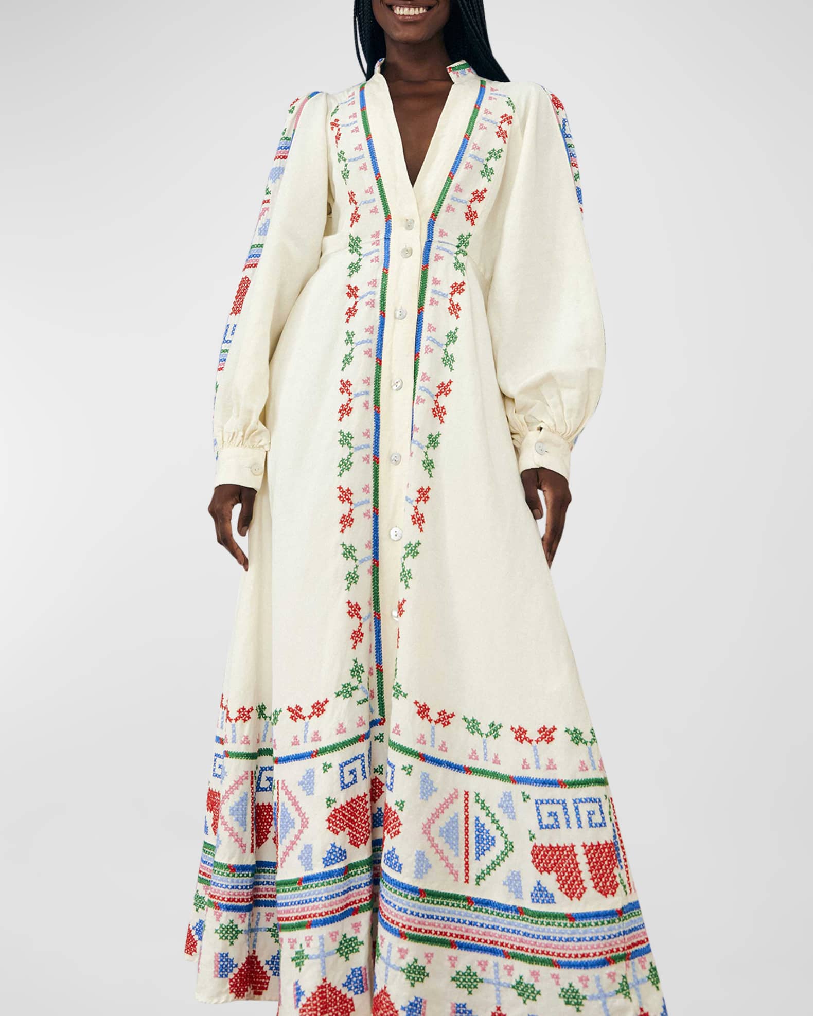 Farm Rio Graphic Embroidered Kaftan Maxi Dress | Neiman Marcus