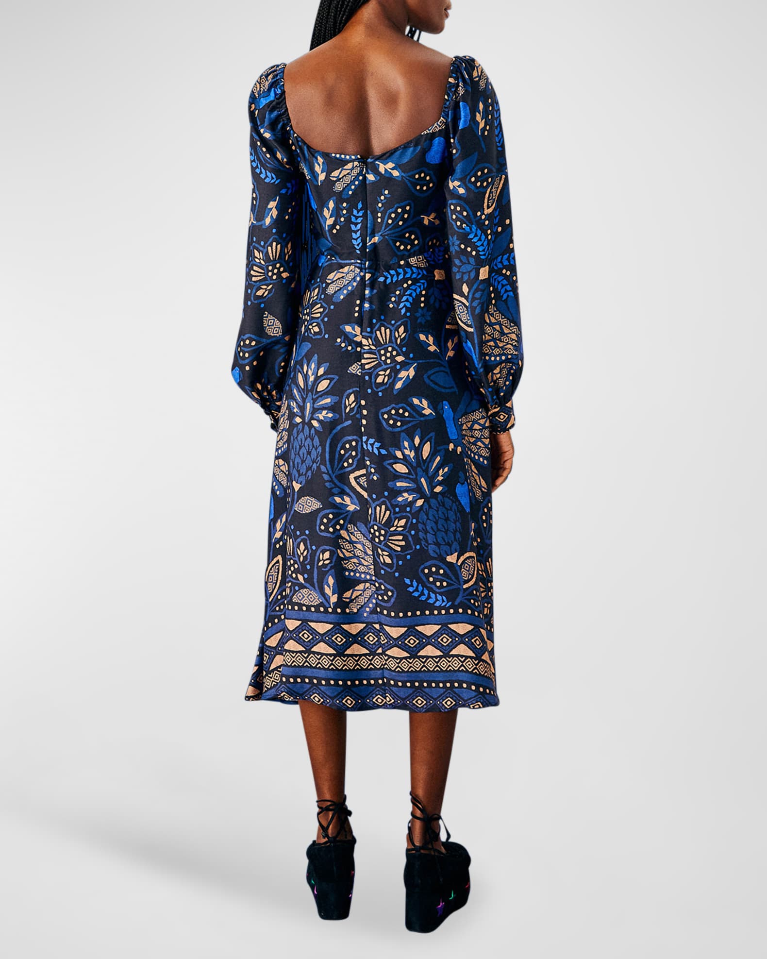 Farm Rio Macaw Forest Printed Cutout Midi Dress | Neiman Marcus